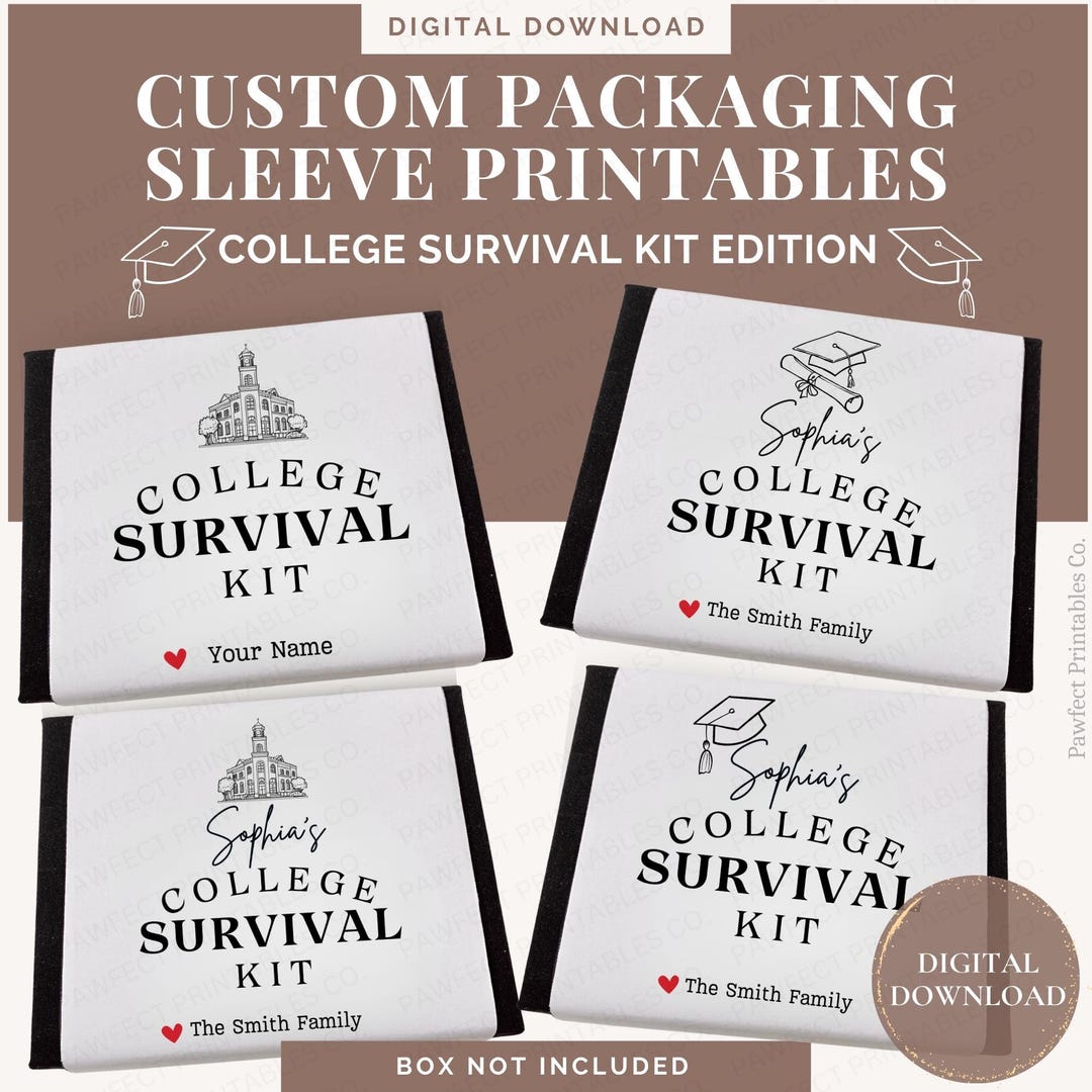 Personalized Box Packaging Sleeve Printables, College Survival Kit ...
