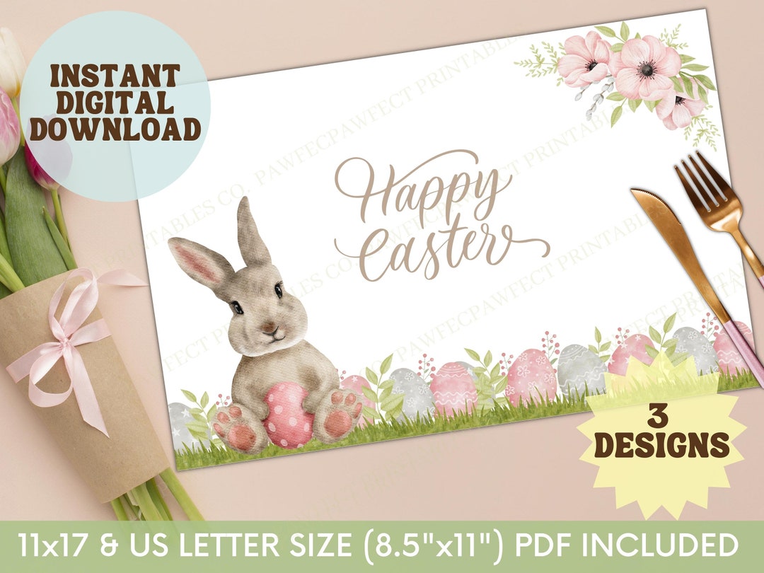 Easter Placemat Printable, Watercolor Easter Bunny, Easter Decor ...