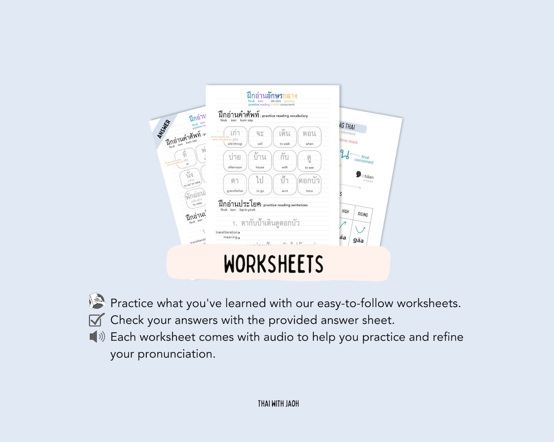 Printable Thai Reading Cheat Sheet | Thai Consonants & Vowels Practice ...