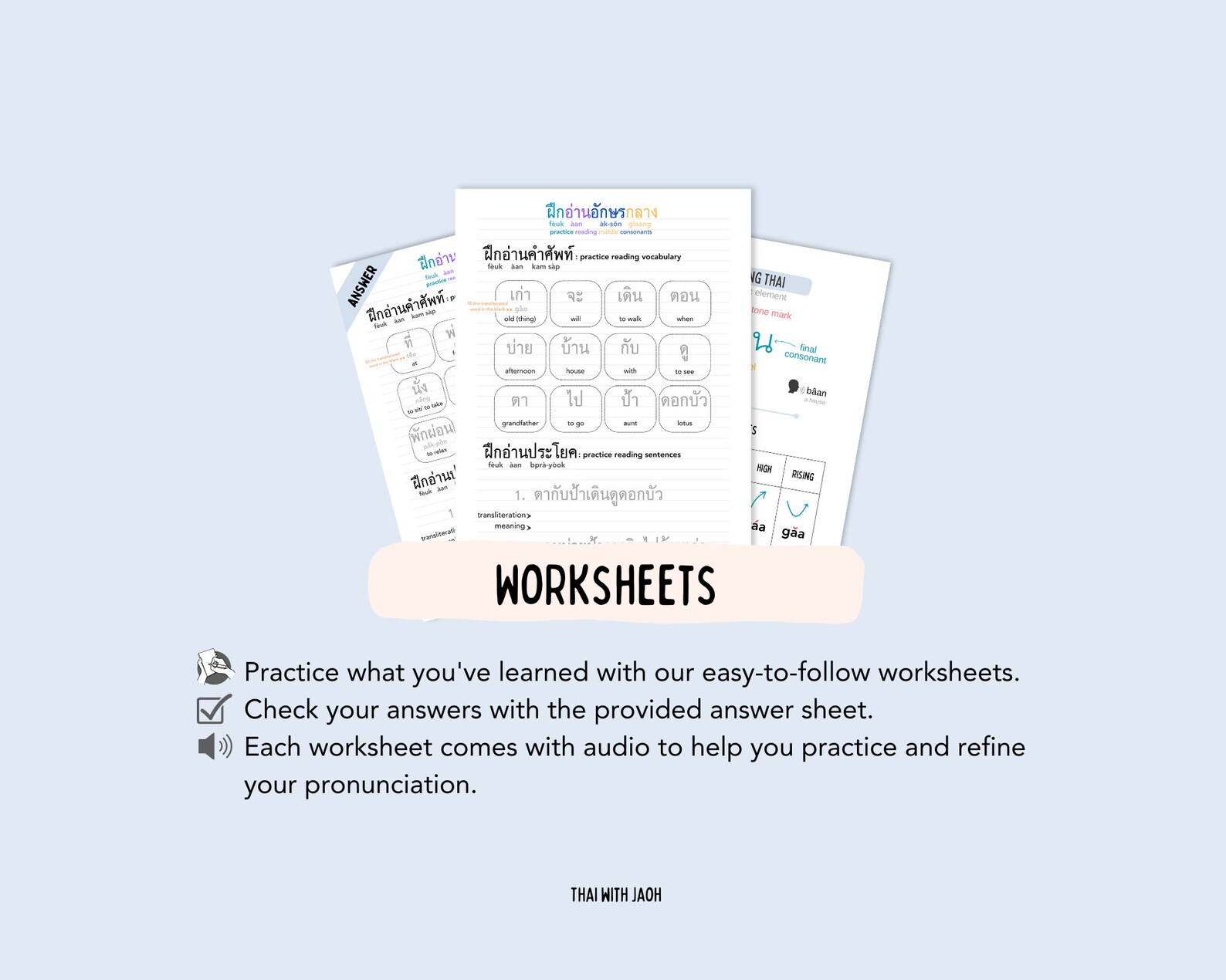 Printable Thai Reading Cheat Sheet | Thai Consonants & Vowels Practice ...