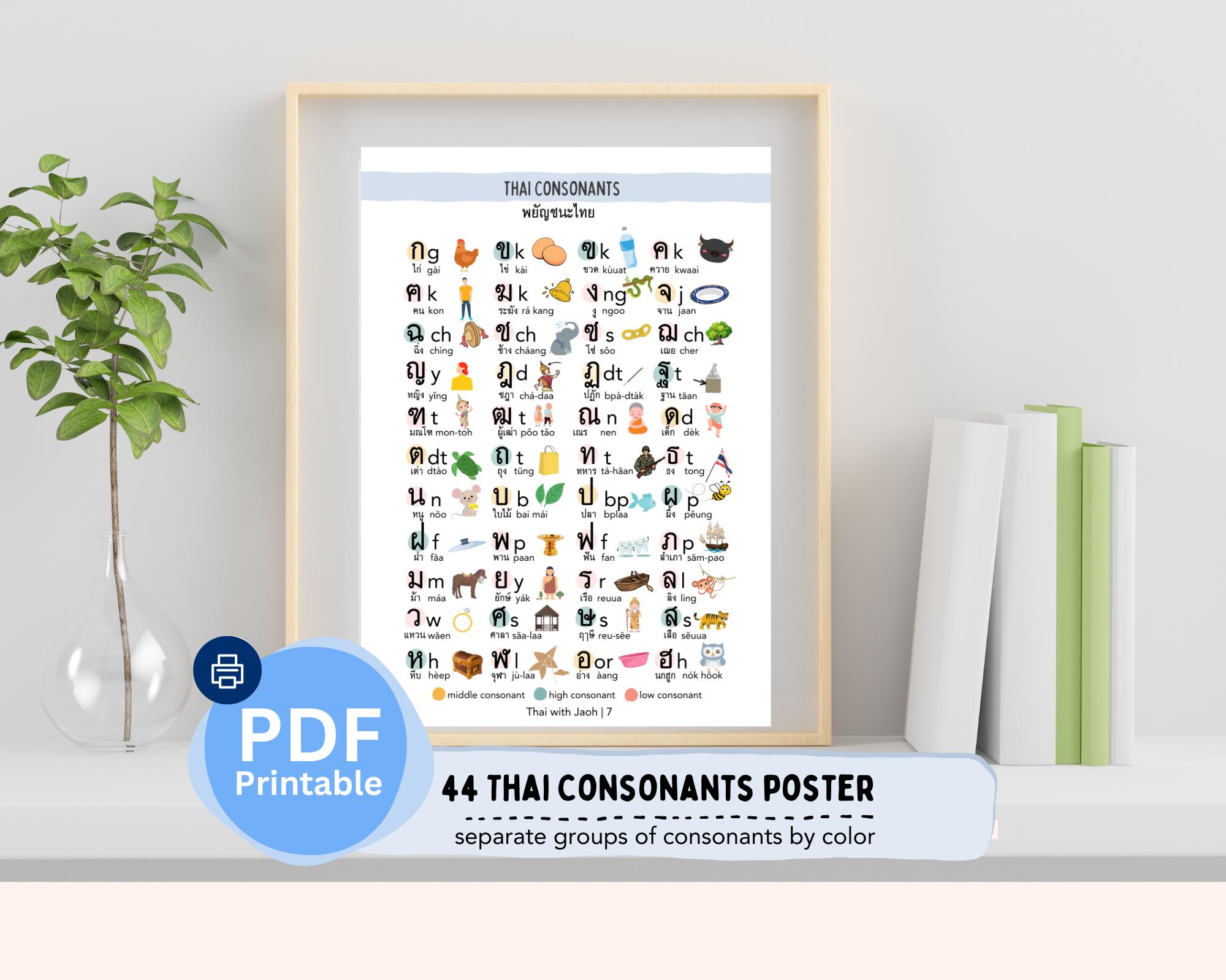 Printable Poster Thai Consonants | Thai Letters | Printable Language ...
