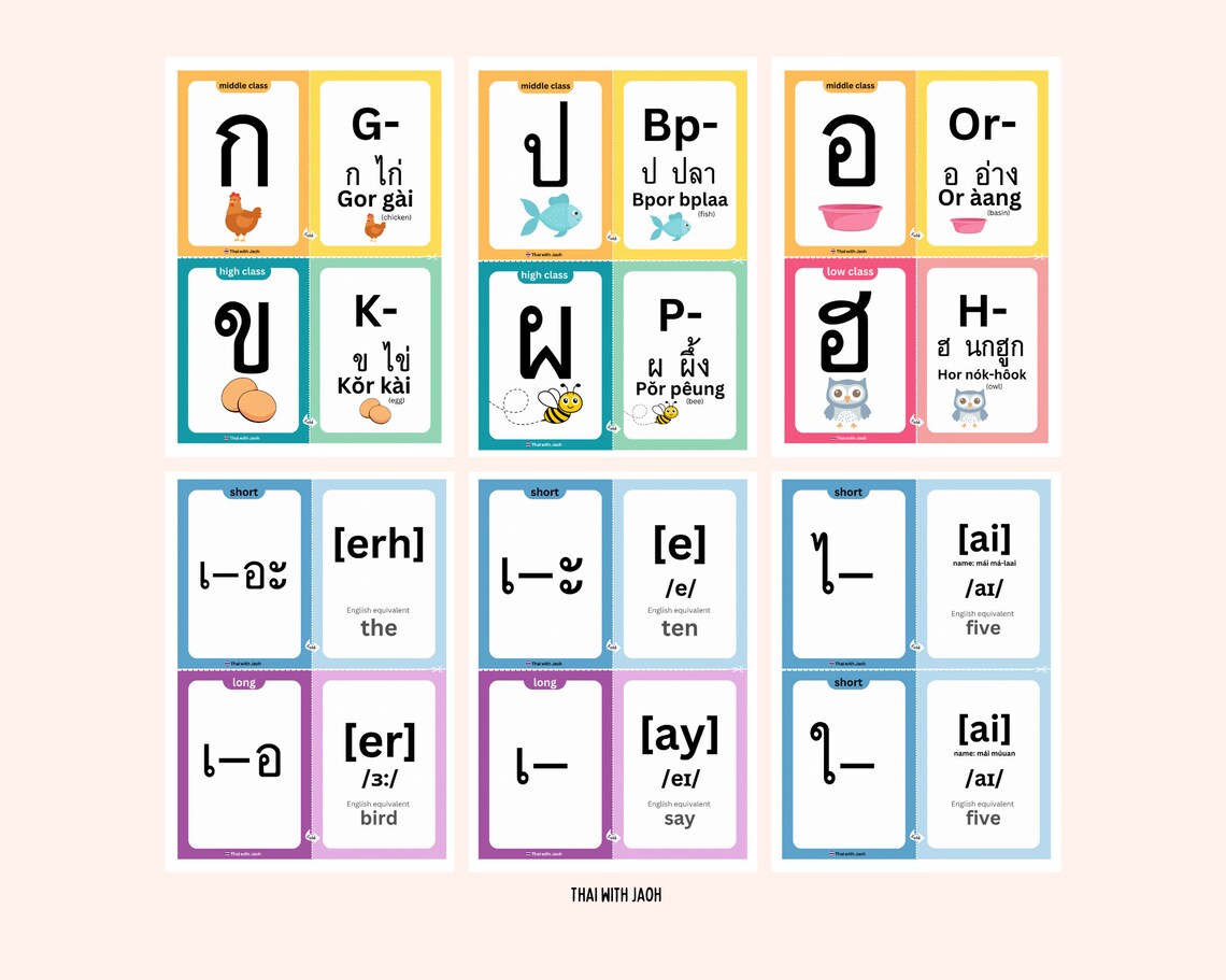 Printable Thai Language Flashcards | Learn Thai Vowels & Thai Constants ...