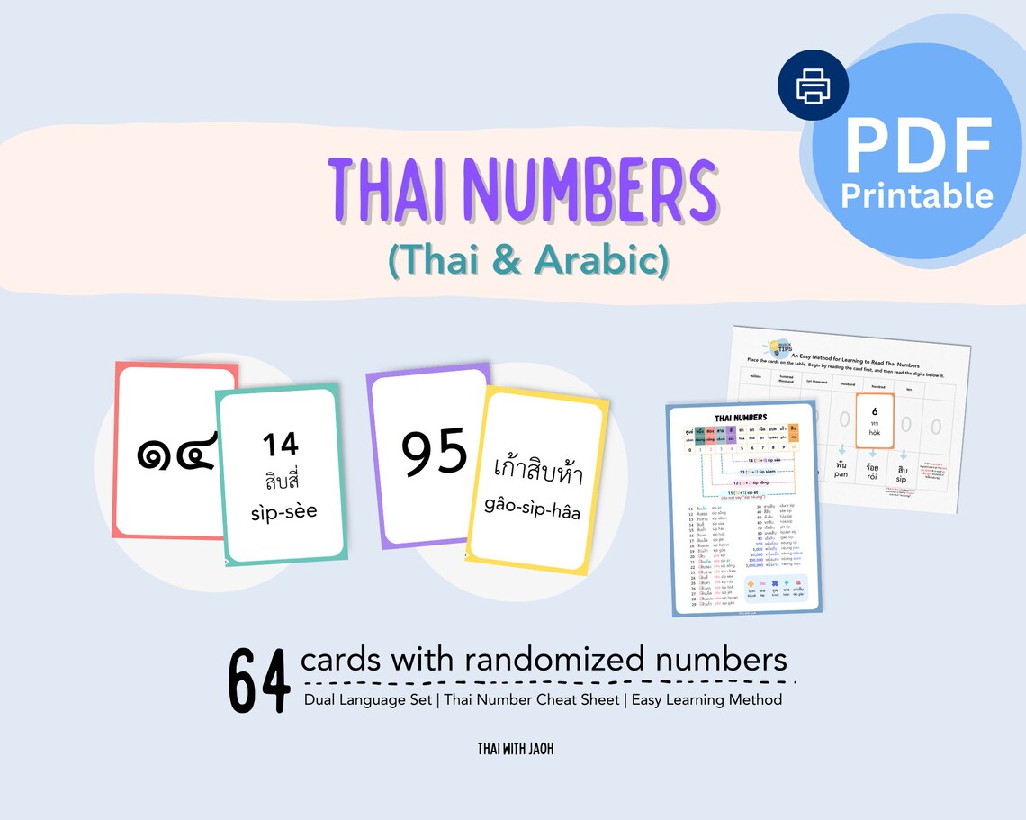 Thai Number Flash Cards Learn Numbers Easily - Etsy Canada