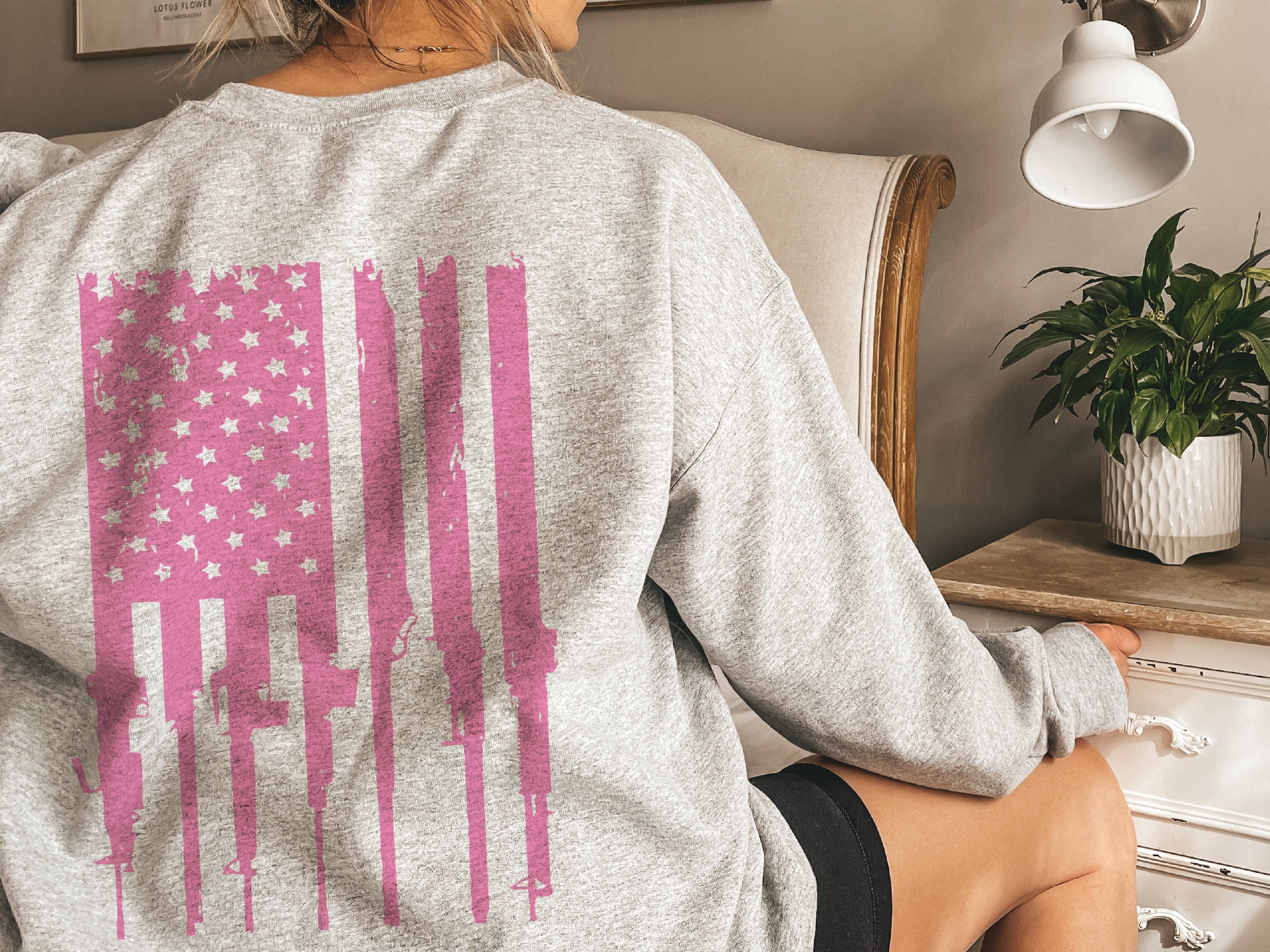 Second Amendment Sweatshirt for Women, Pink Firearm Back Design Sweater ...