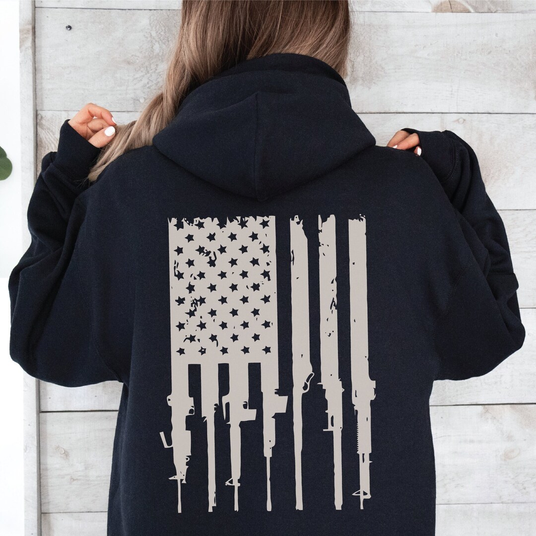 2nd That Rifle American Flag Hoodie, Firearm Back Design Hooded ...