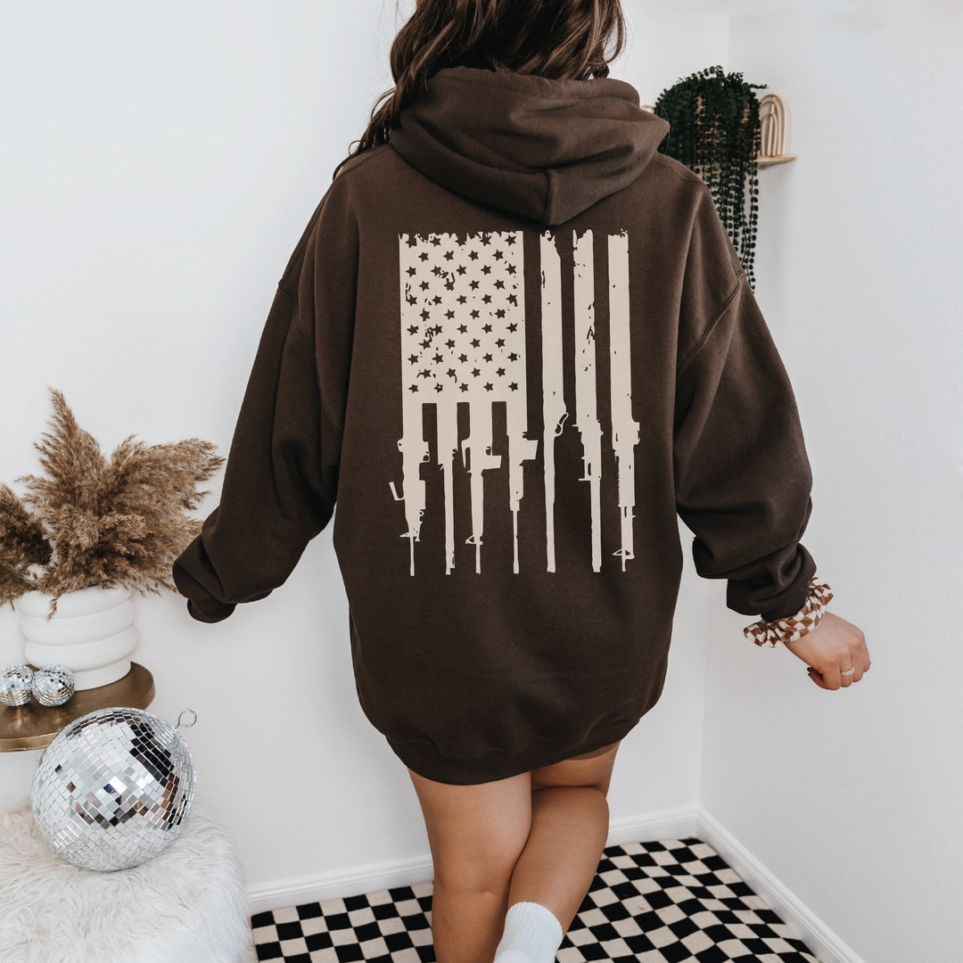 2nd That Rifle American Flag Hoodie, Firearm Back Design Hooded ...