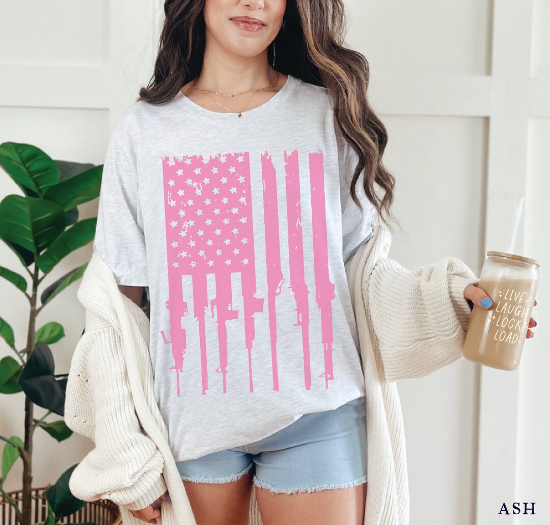 Second Amendment Shirt for Women, Pink American Flag T-shirt for ...