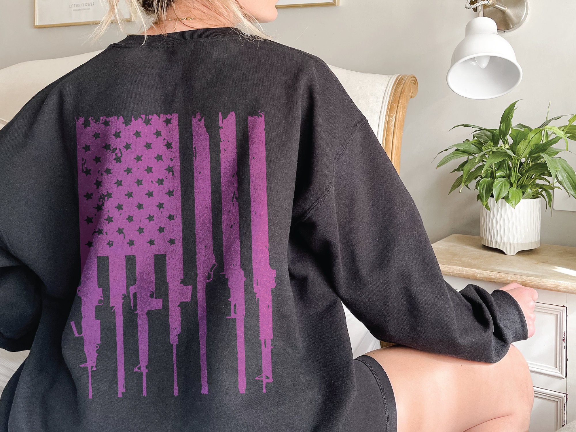 Second Amendment Sweatshirt for Women, Pink Firearm Back Design Sweater ...