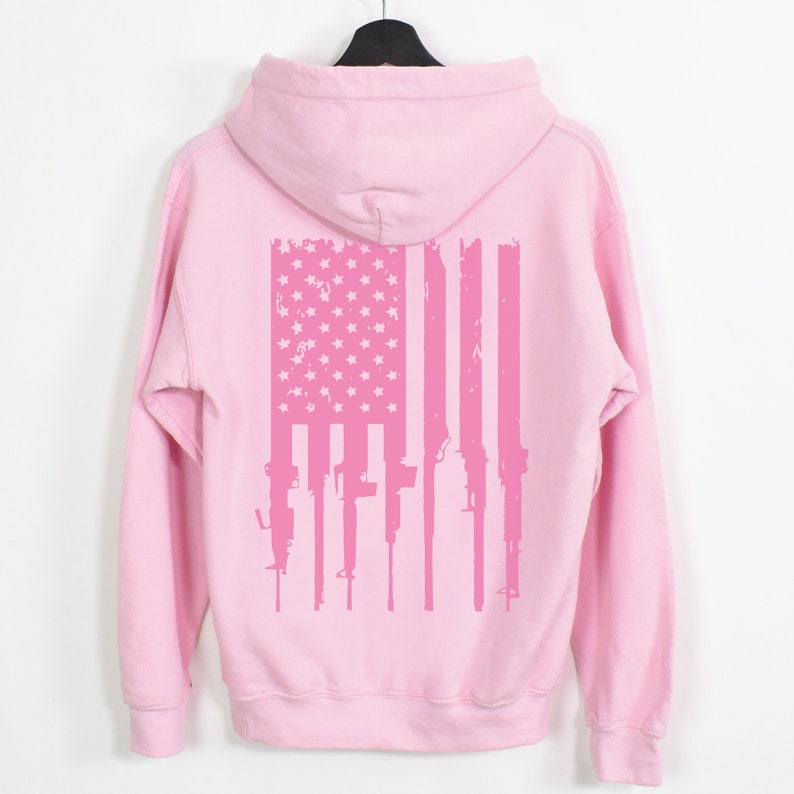 Second Amendment Hoodie for Women, Pink Firearm Flag Back Design ...