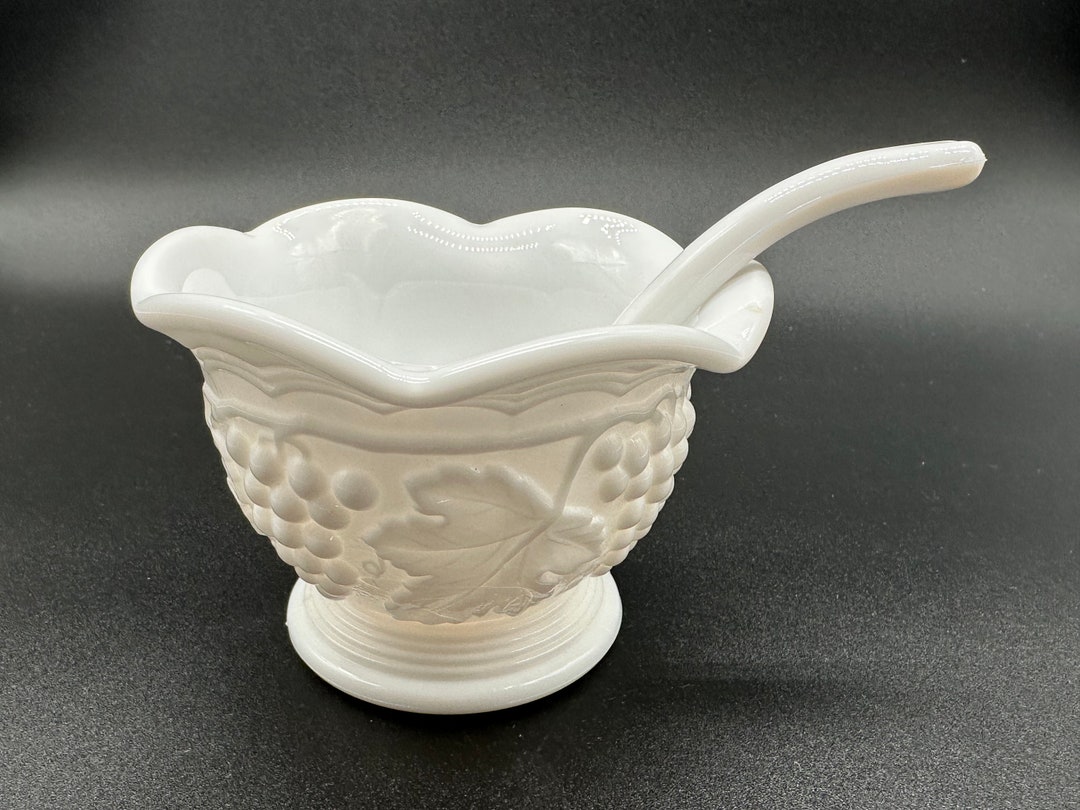 Vintage Imperial Milk Glass Grape Pattern Mayonnaise Server With Spoon ...