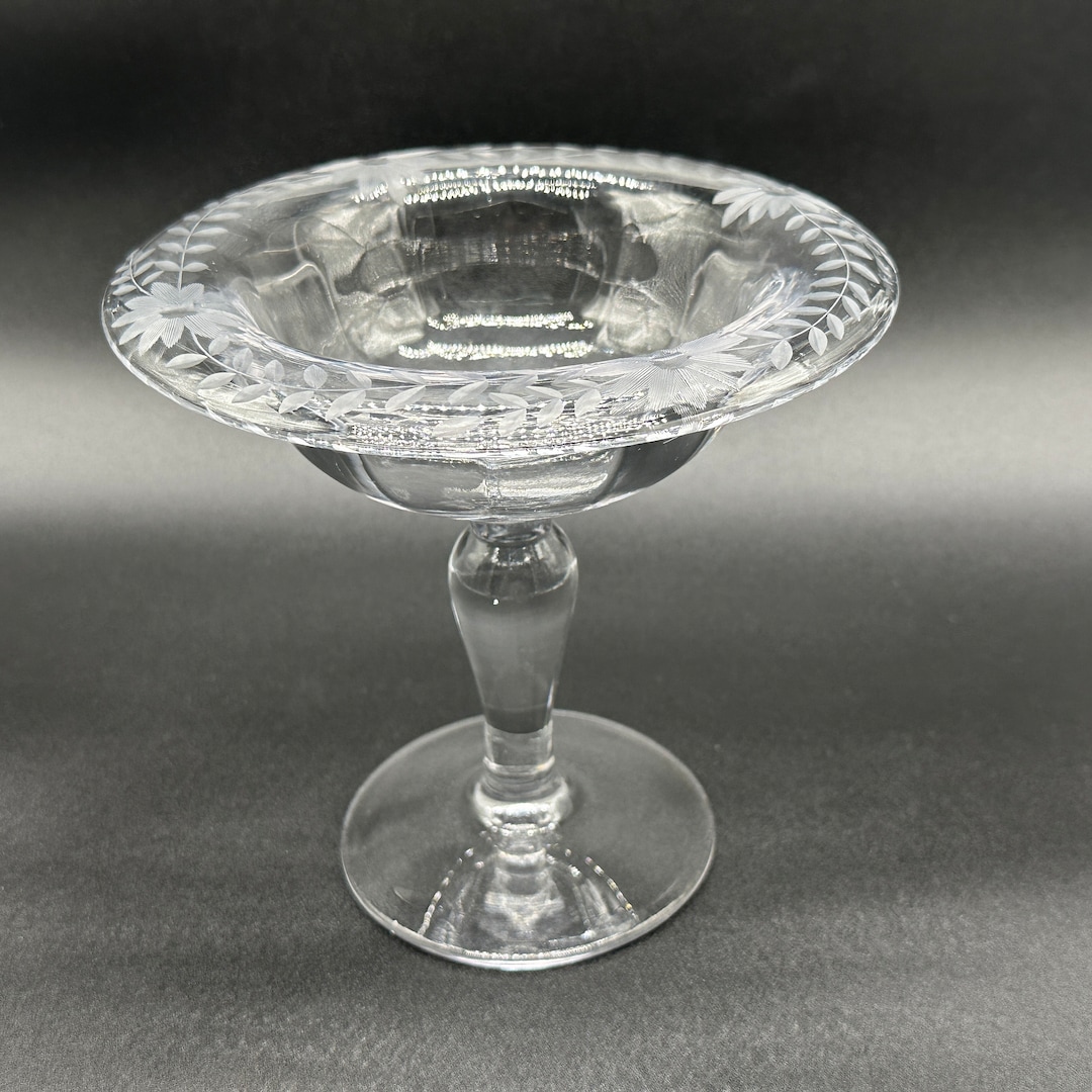 Vintage Etched Glass Rolled Rim Compote, Circa 1960s - Etsy
