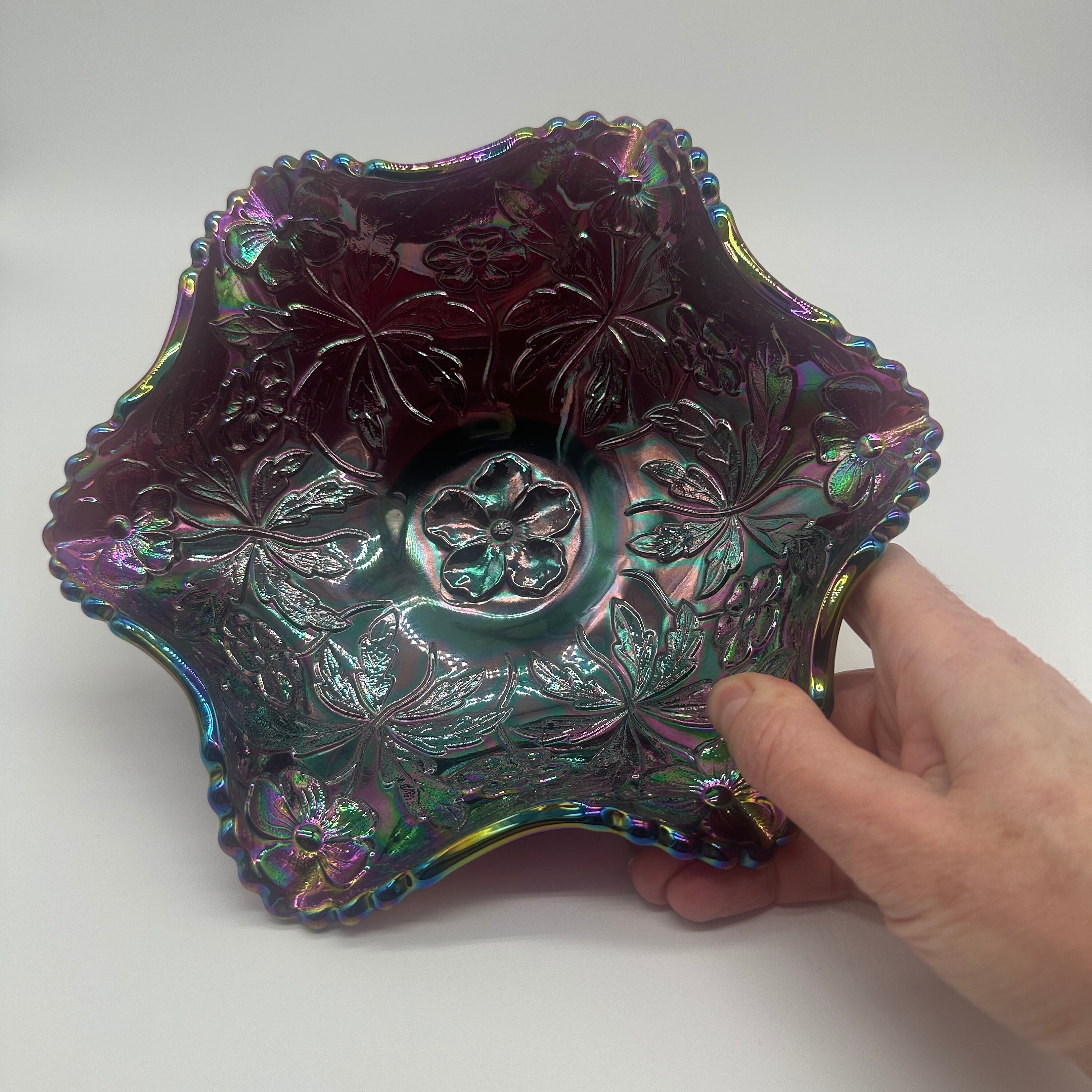 Fenton Purple Carnival Glass Floral Bowl Circa 1980s - Etsy