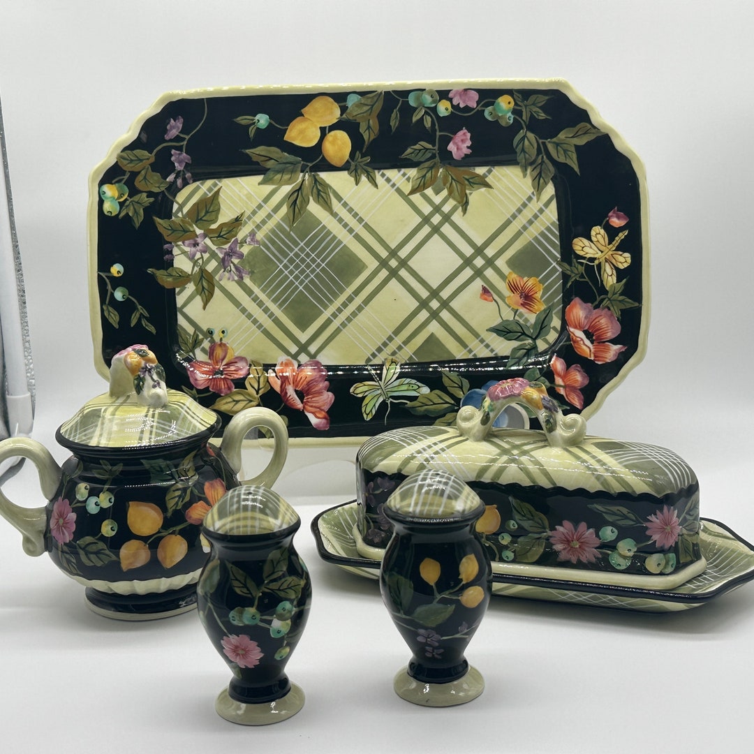 Tracy Porter Jardiniere Hand Painted Butter Dish, Sugar, Salt and ...