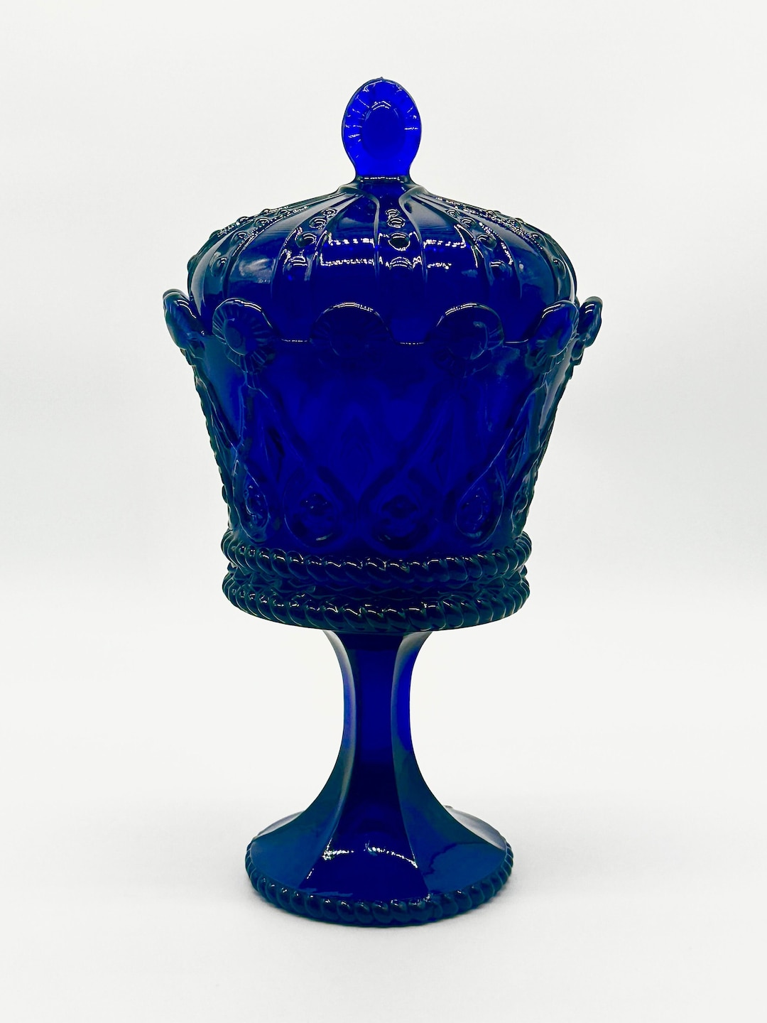 Tiara Hapsburg Cobalt Blue Crown Chalice Covered Candy Dish, Circa ...