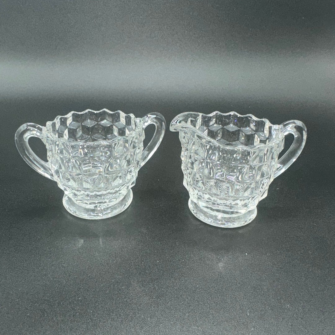 Vintage MCM Fostoria American Block Optic Glass Miniature Sugar and ...