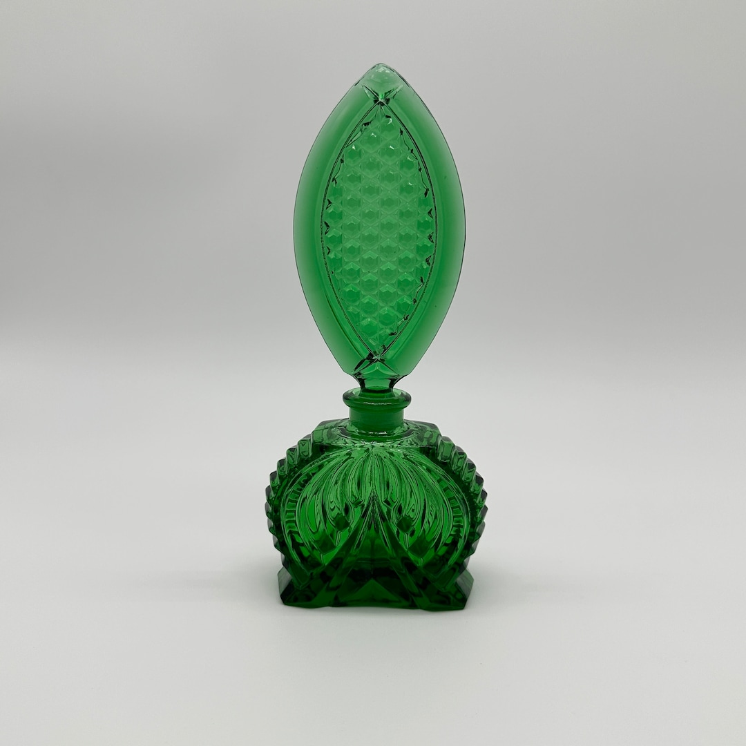 Vintage Ofnah Crystal Malachite Green Perfume Bottle, Made in Czech ...
