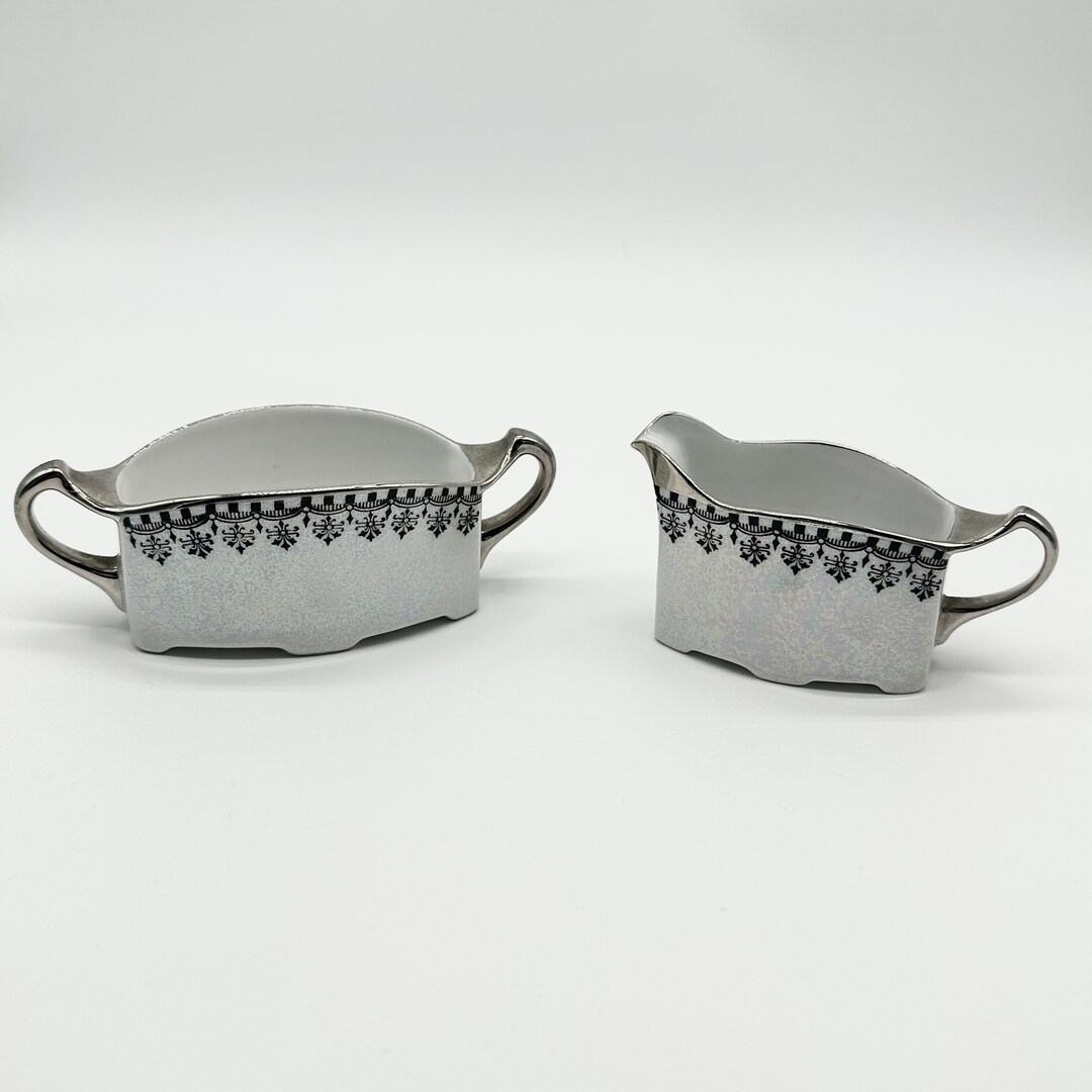 Vintage Art Deco Pearl Lusterware Meito “silverite” Sugar and Creamer ...