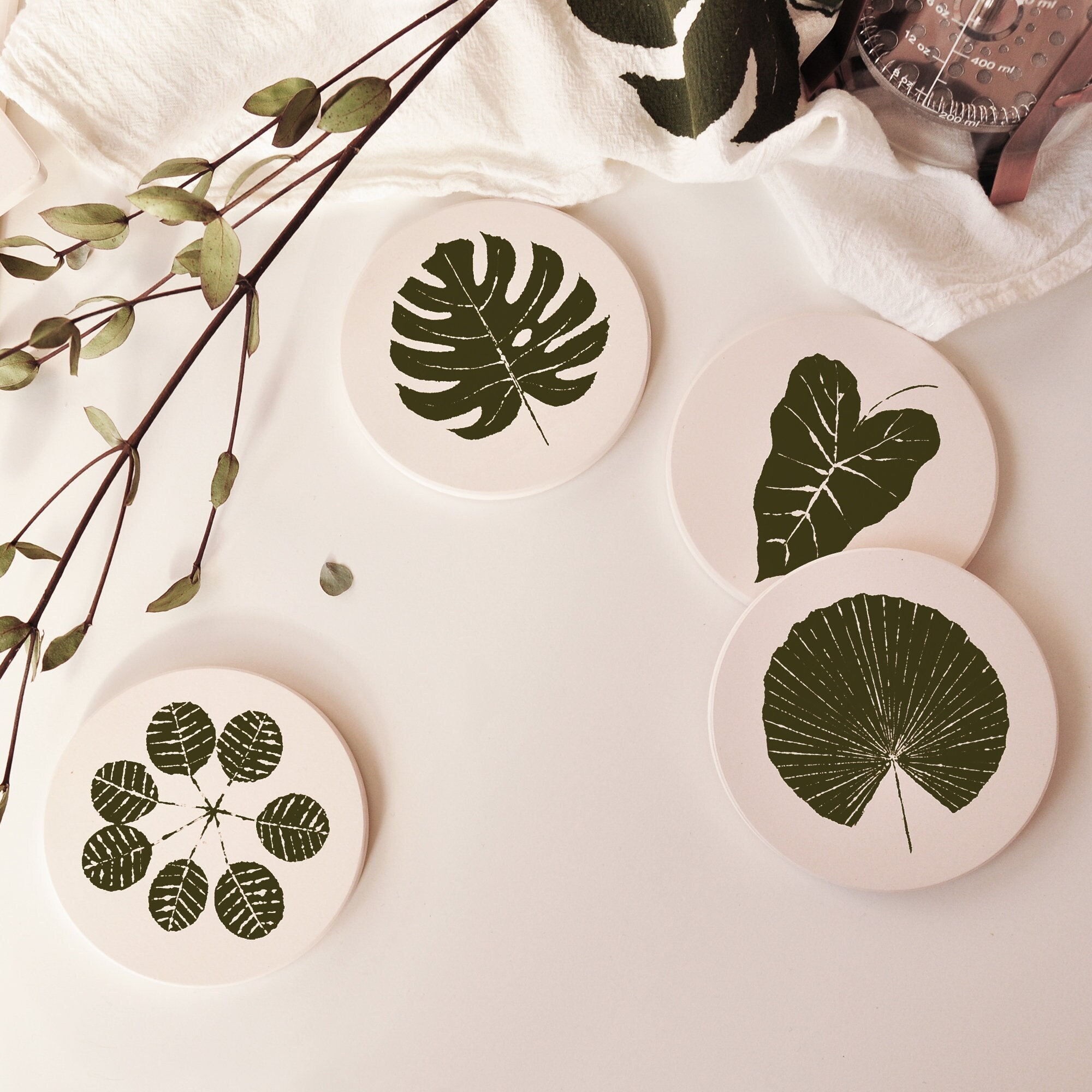 Botanical Coaster Set – Hand-drawn Designs on Absorbent Stone (set of 4 ...