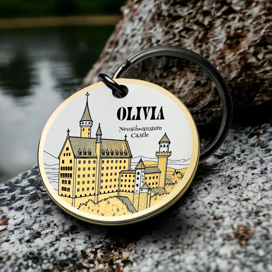 Neuschwanstein Castle Keychain Engraved Gold Travel Souvenir Custom ...