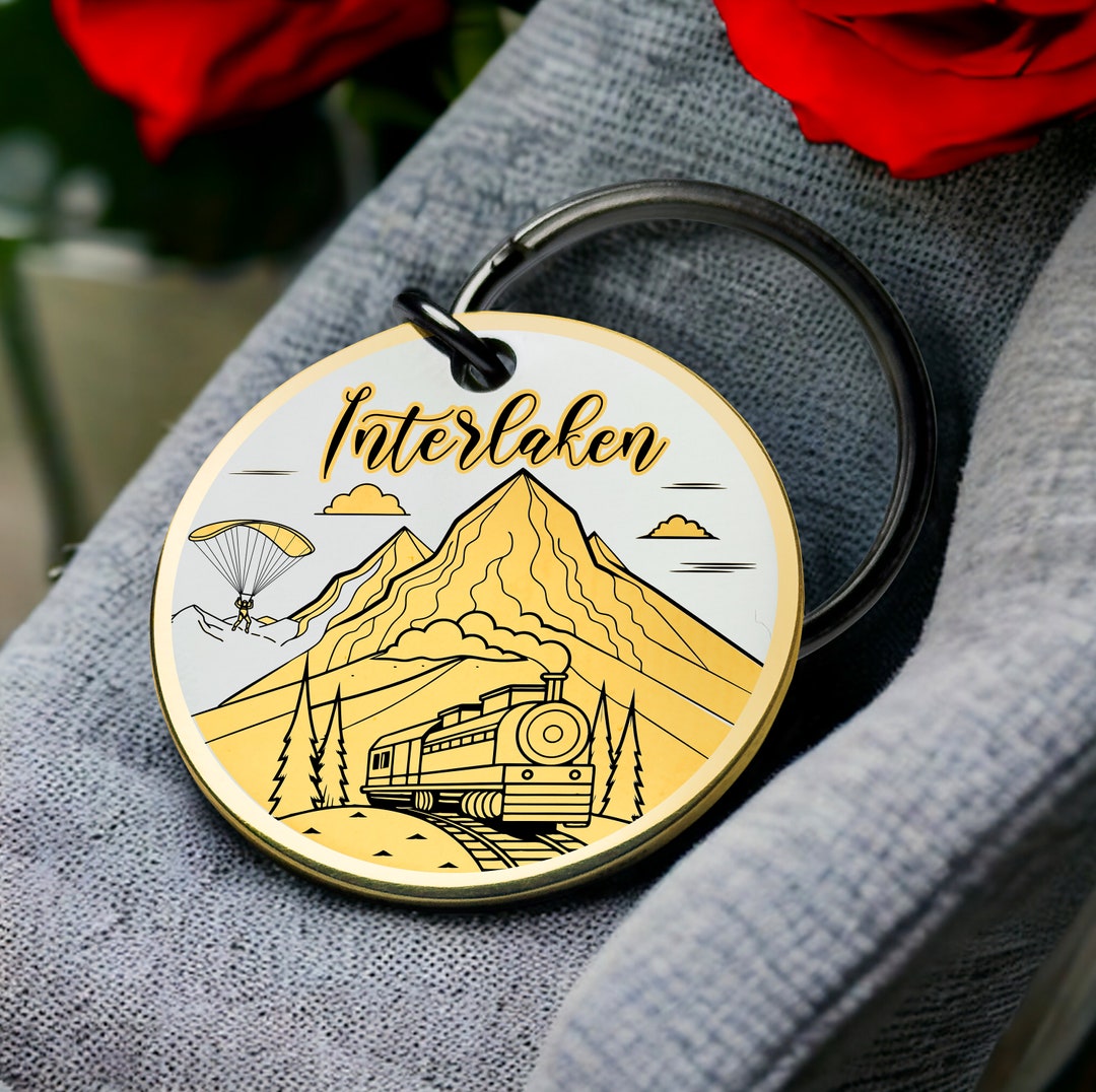 Interlaken Adventure Keychain, Swiss Travel Keepsake, Stylish ...