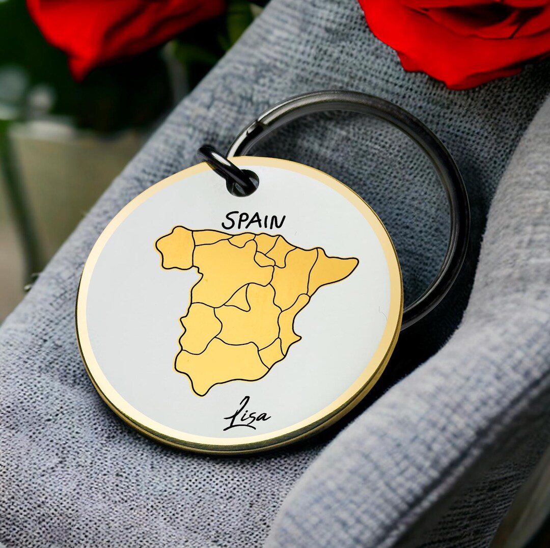 Spain Map Keychain Engraved Custom Souvenir Travel Keepsake ...