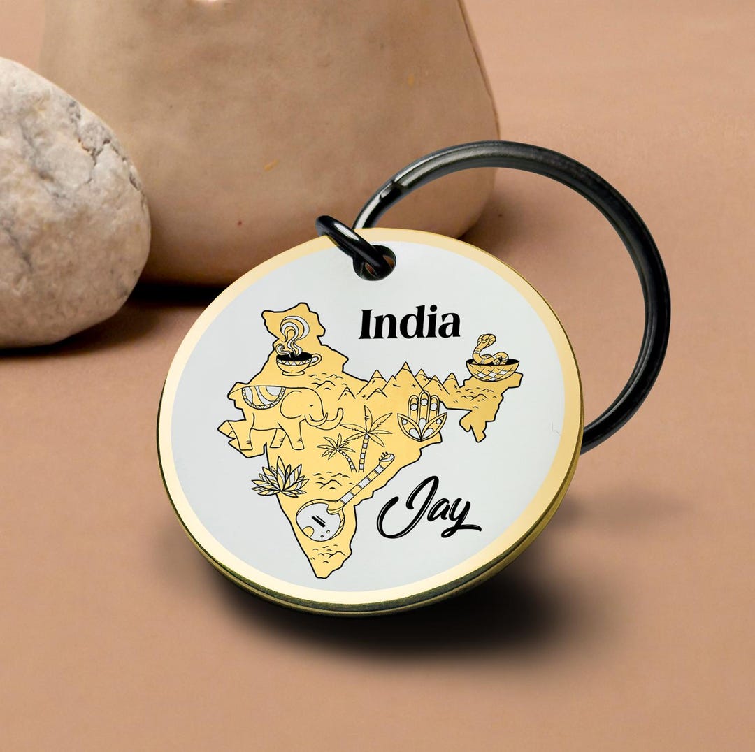 India Cultural Map Keychain Personalized Engraved Keepsake Pendant ...