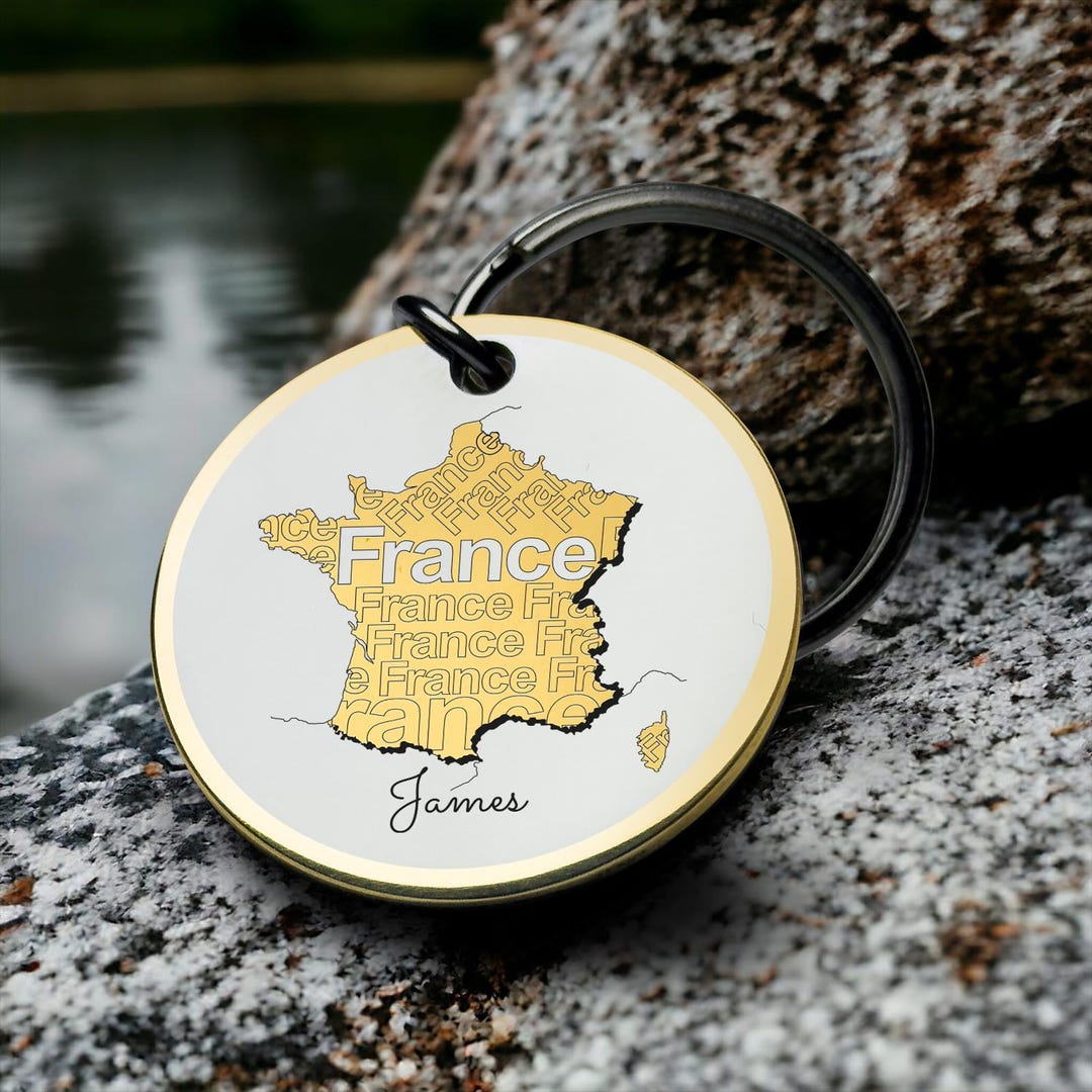 France Map Keychain Custom Engraved Metal Country Shape Travel Souvenir ...