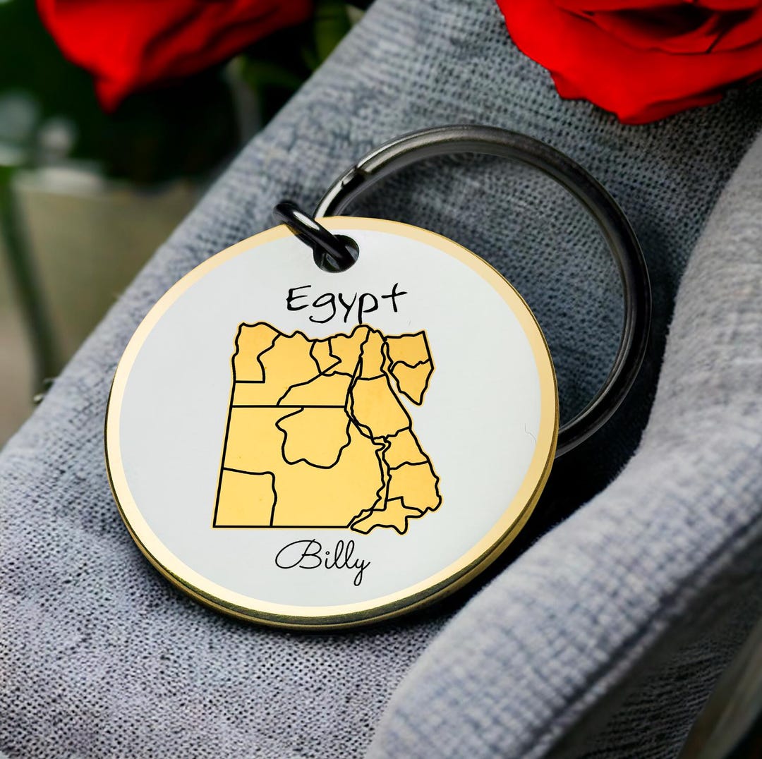Egypt Map Keychain Custom Engraved Keepsake Personalized Metal Round ...