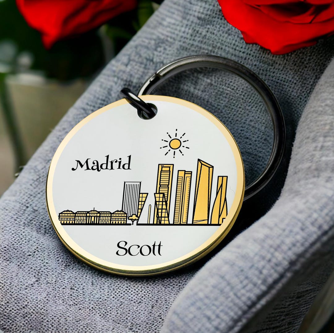 Engraved Madrid Keychain: Spain Skyline Travel Souvenir - Etsy