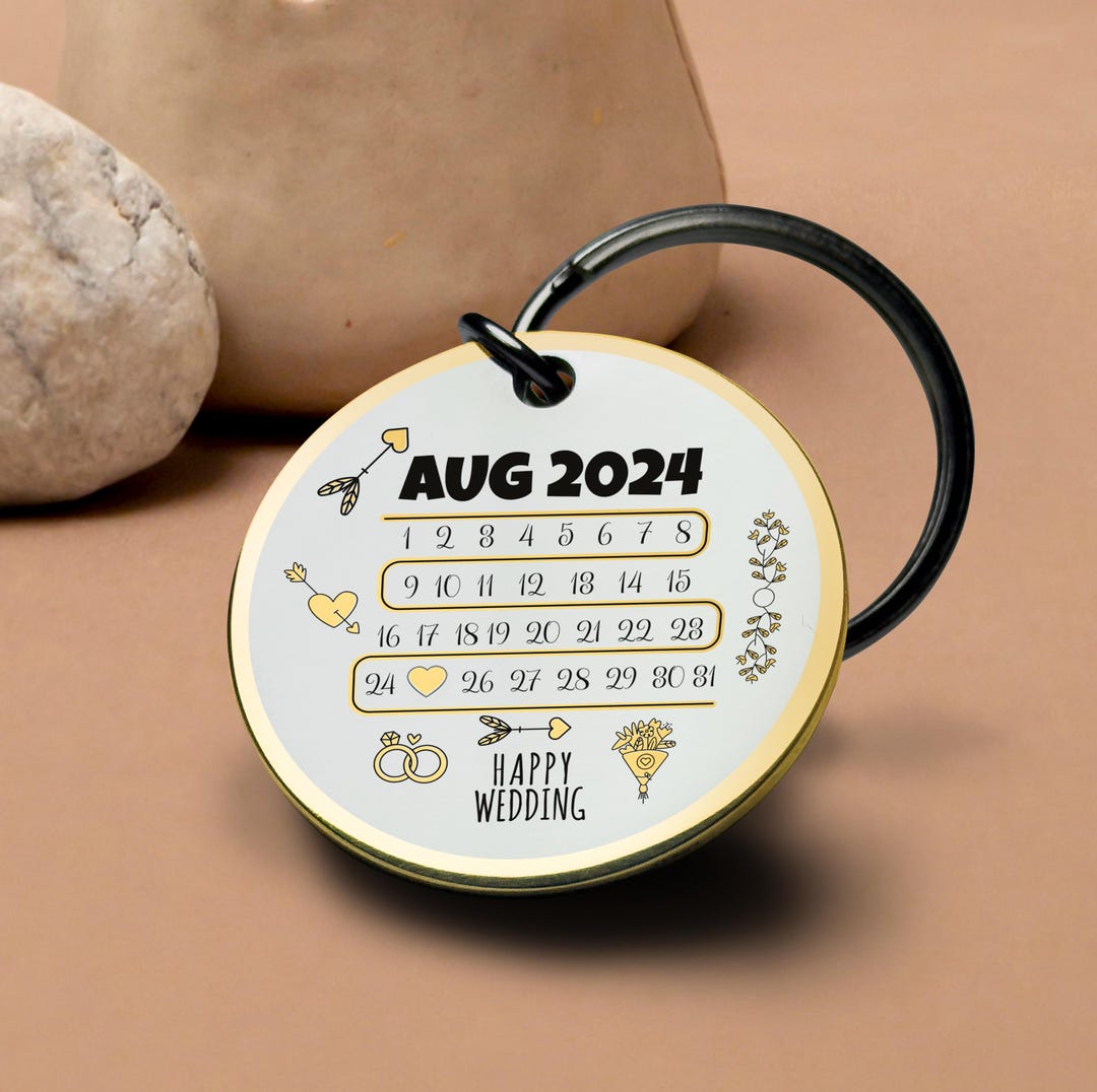 August Wedding Keychain Personalized Calendar Date Bridal Keepsake ...
