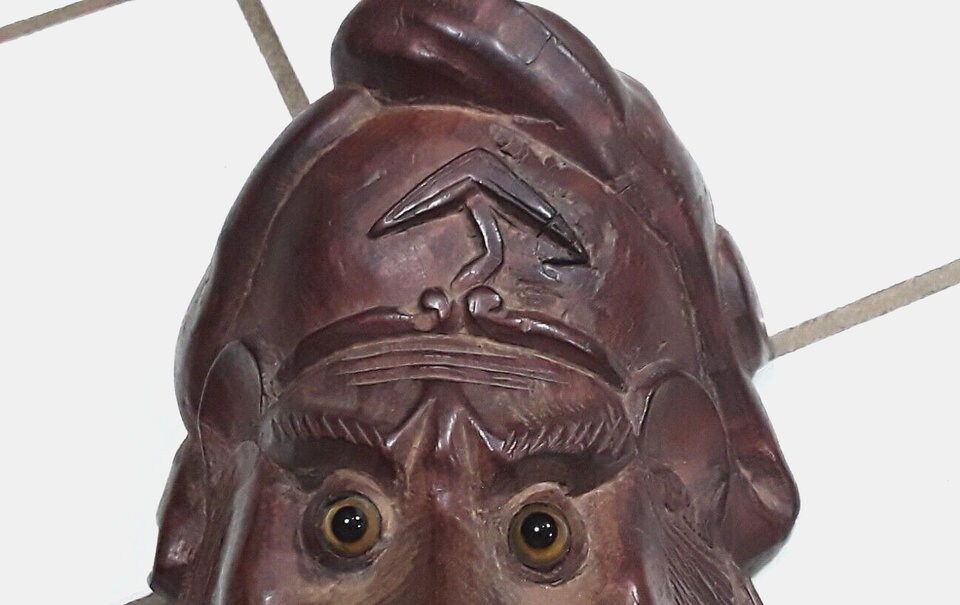 Highly Detailed Antique MONKEY MASK Hand Carved Hard Dark Wood Glass ...