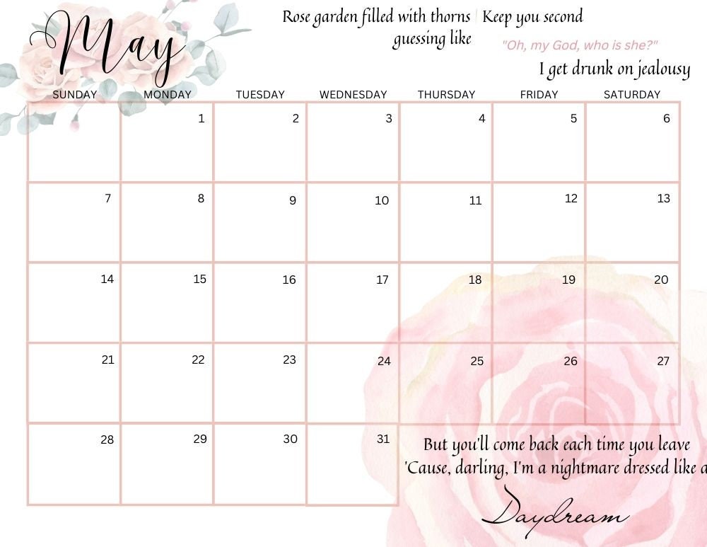 2023 Printable Taylor Swift Calendar_digital Download_ January December ...