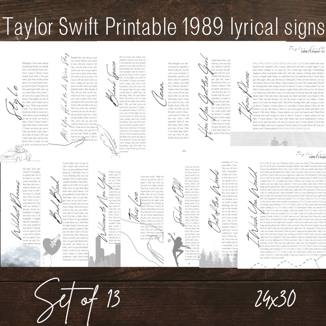 1989 Taylor Swift Lyrical Album Posters | Printable | Digital Download ...