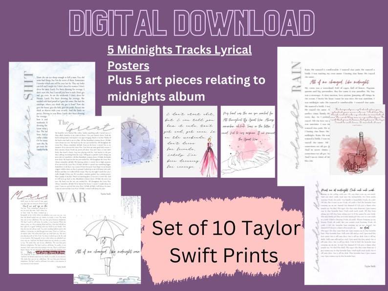 Taylor Swift Midnights Printable Lyric and Art Posters_set of 10 ...