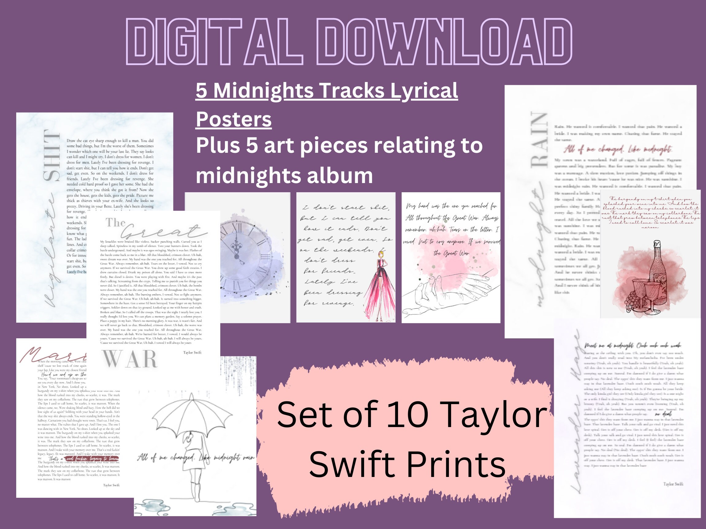 Taylor Swift Midnights Printable Lyric and Art Posters_set of 10 ...