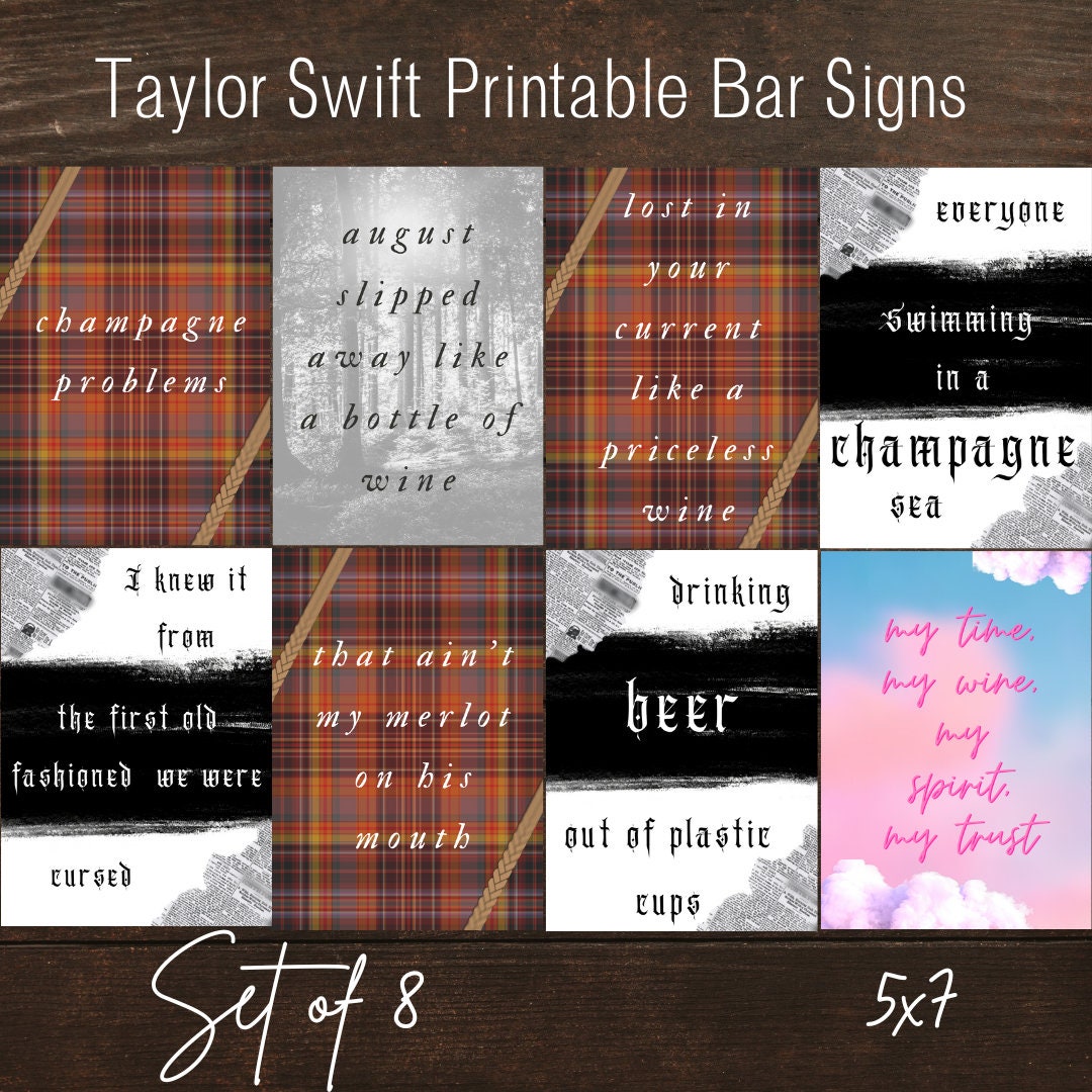 Taylor Swift Bar Signs - Set of 8 - Etsy