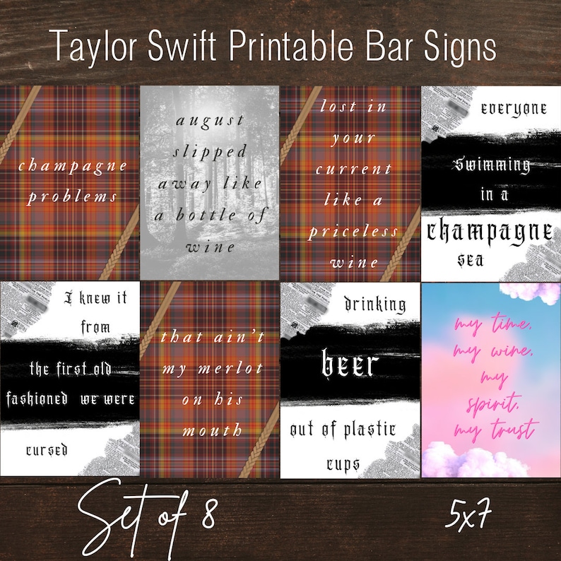 Taylor Swift Bar Signs - Set of 8 - Etsy