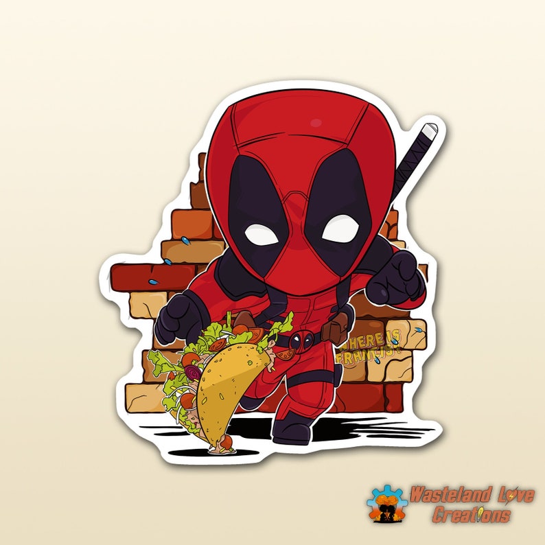 Deadpool Falling Taco Matte Sticker Weatherproof, Durable, High Quality ...