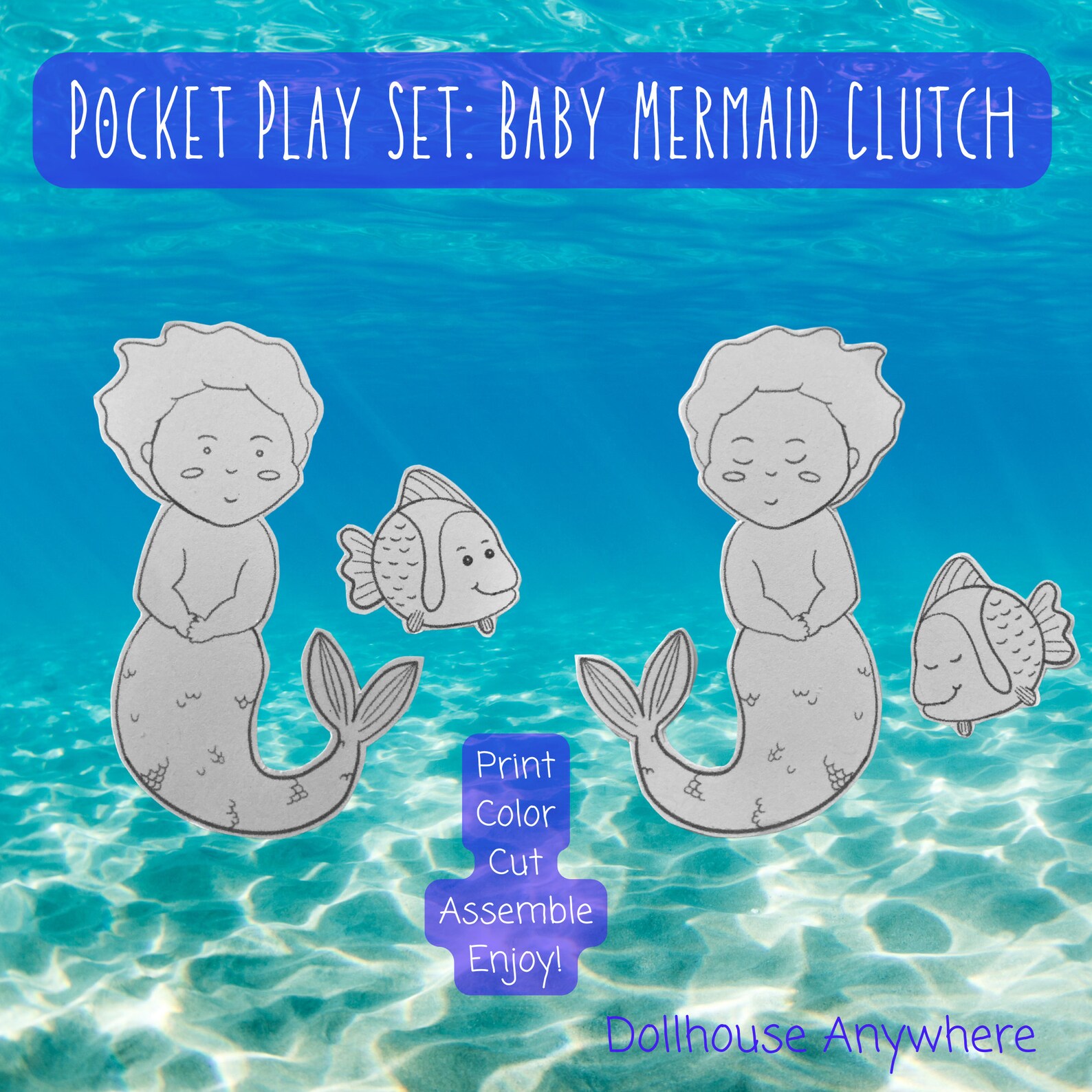 Printable Baby Mermaid Play Set, Coloring Book Version, Portable ...