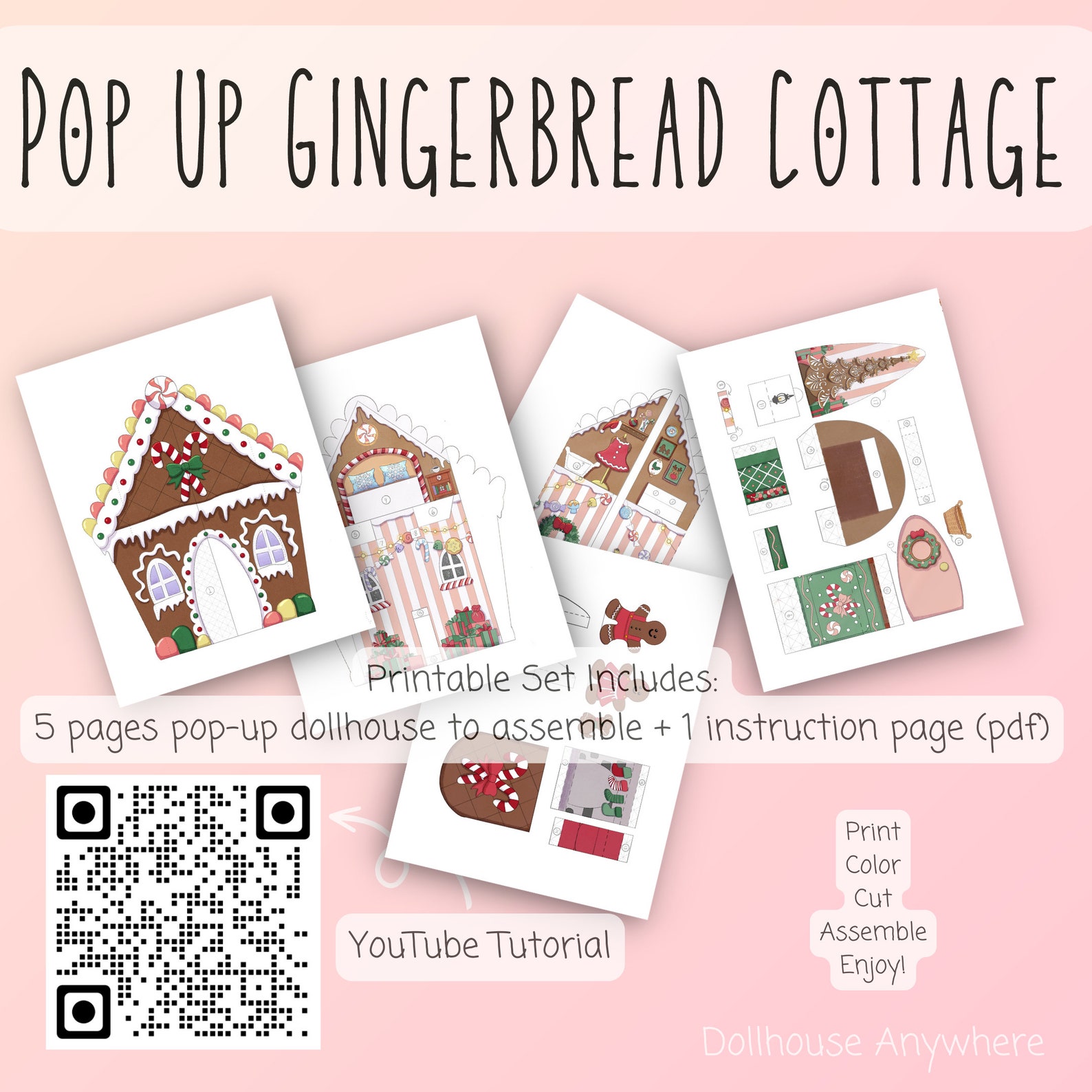 Printable Gingerbread Cottage, Paper House, Portable, Foldable ...