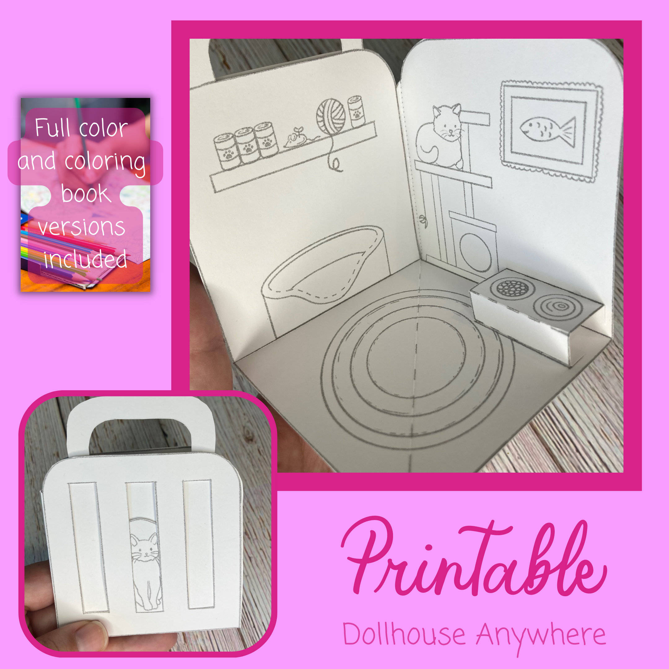 Printable Pocket Pet Friend: Cat, Paper Cat House, Portable, Pocket ...