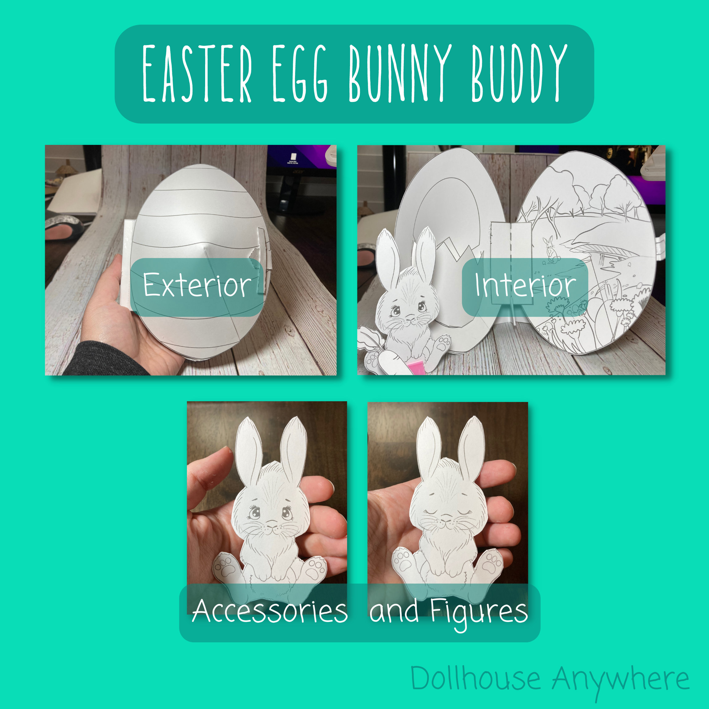 Printable Easter Bunny in an Egg coloring Book Version, Paper Egg ...