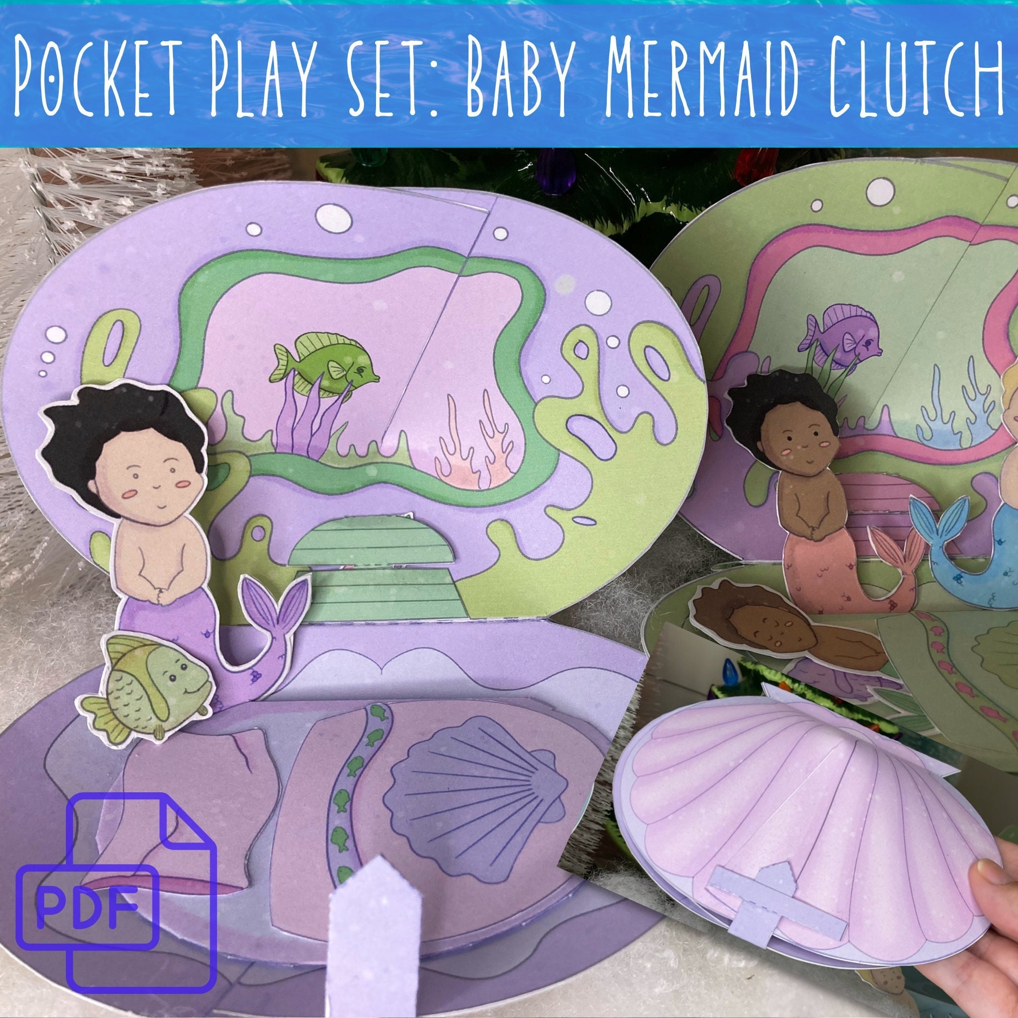 Printable Baby Mermaid Play Set, Paper House, Portable, Pocket-sized ...