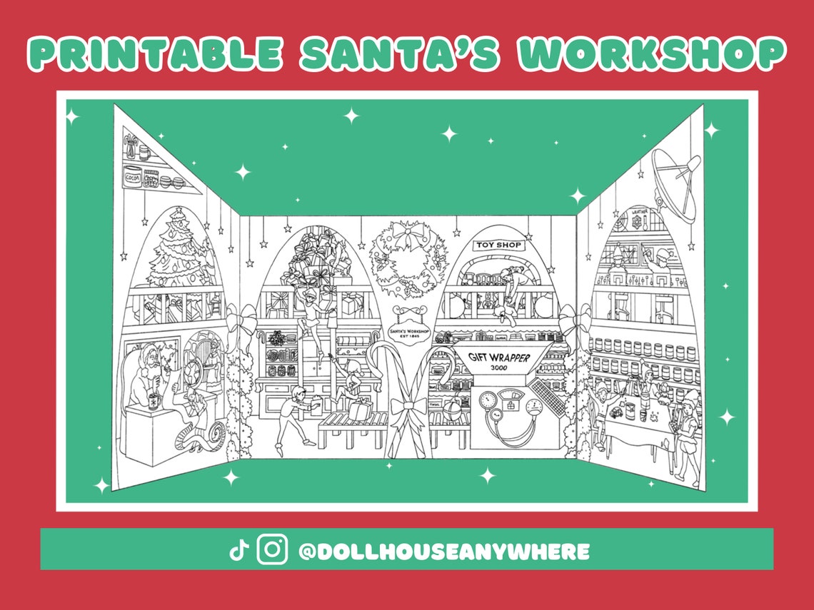 Printable Santa's Workshop Paper Craft, Portable, Foldable, DIY, Paper ...