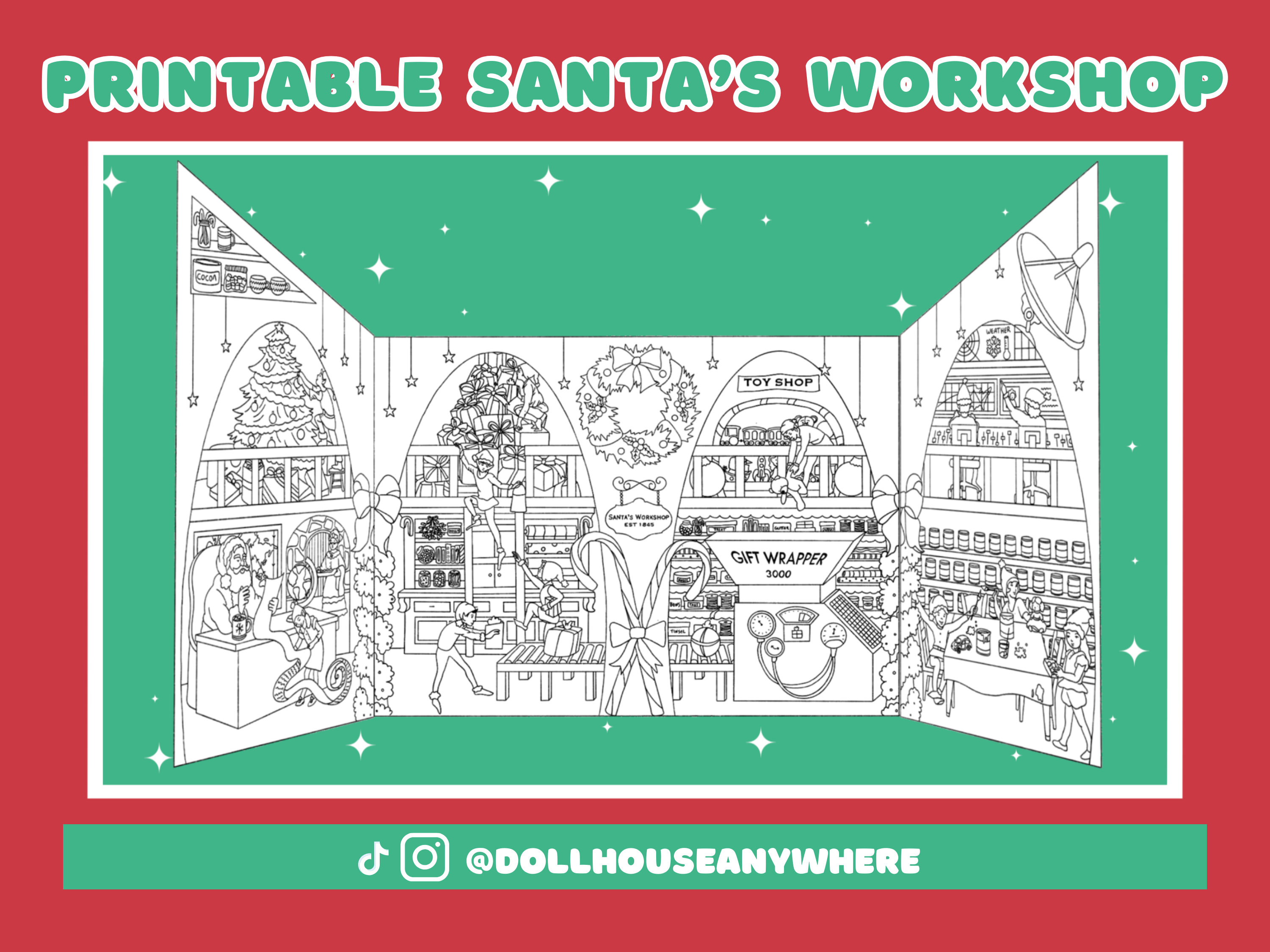 Printable Santa's Workshop Paper Craft, Portable, Foldable, DIY, Paper ...