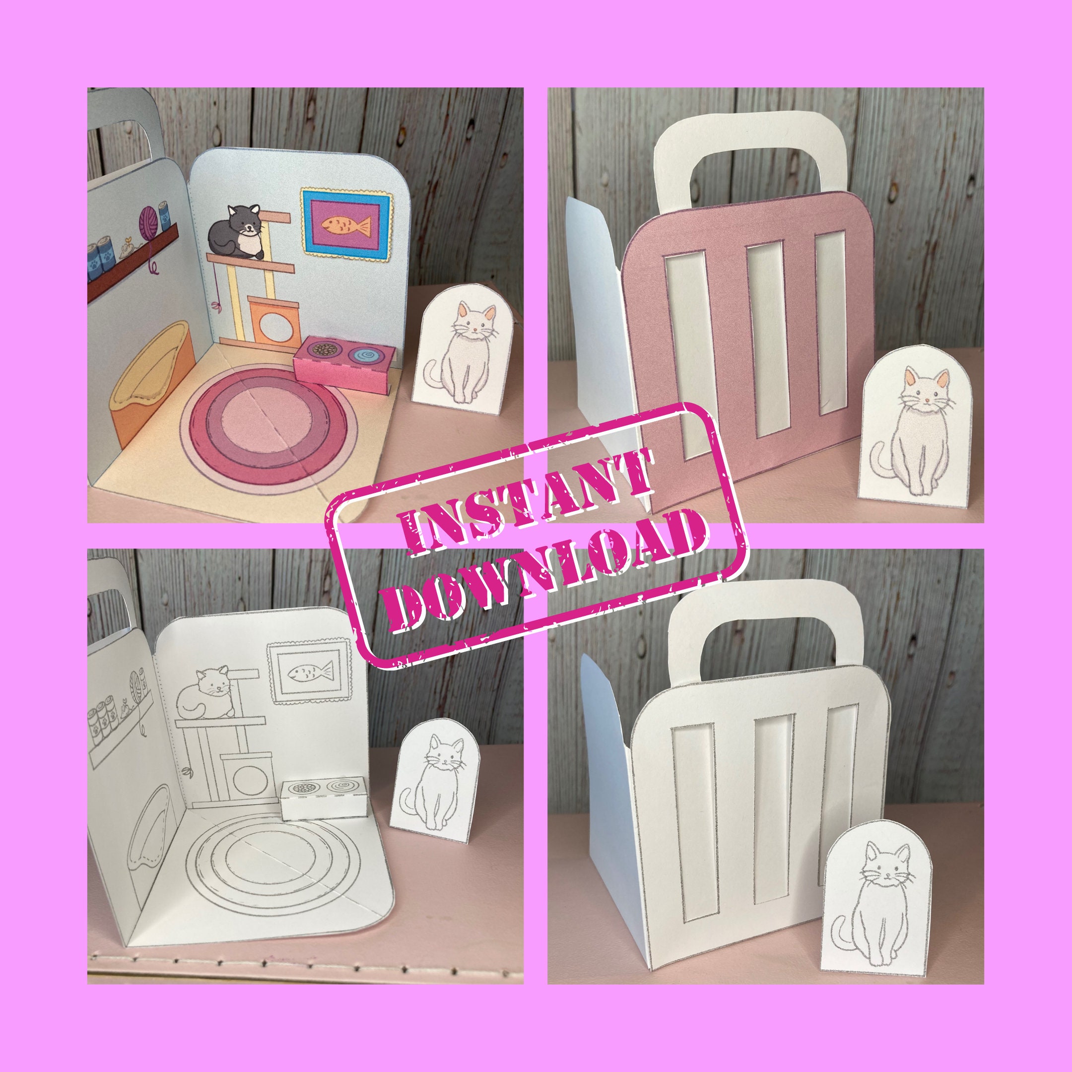 Printable Pocket Pet Friend: Cat, Paper Cat House, Portable, Pocket ...