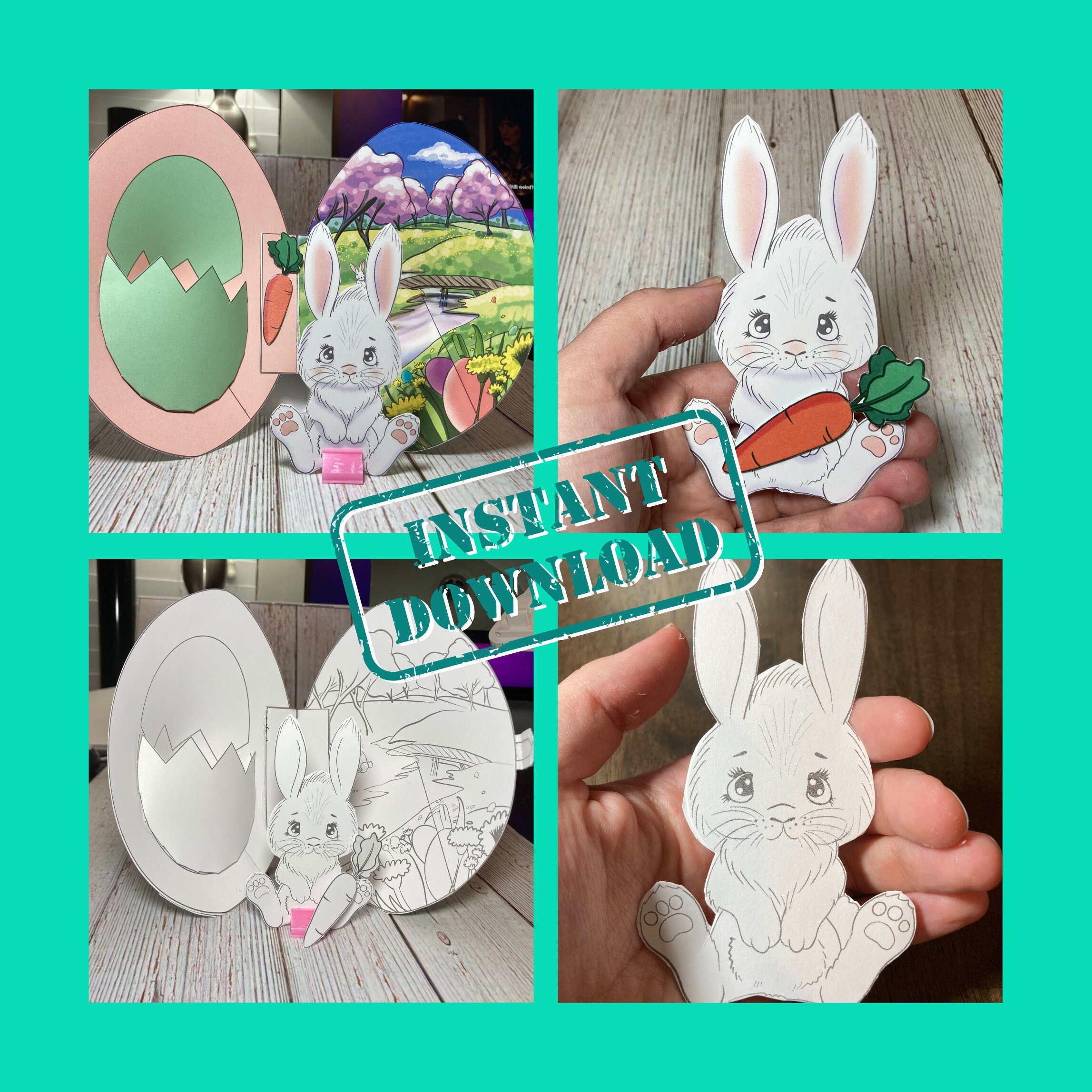 Printable Easter Bunny in an Egg Play Set, Paper Egg, Portable, Paper ...
