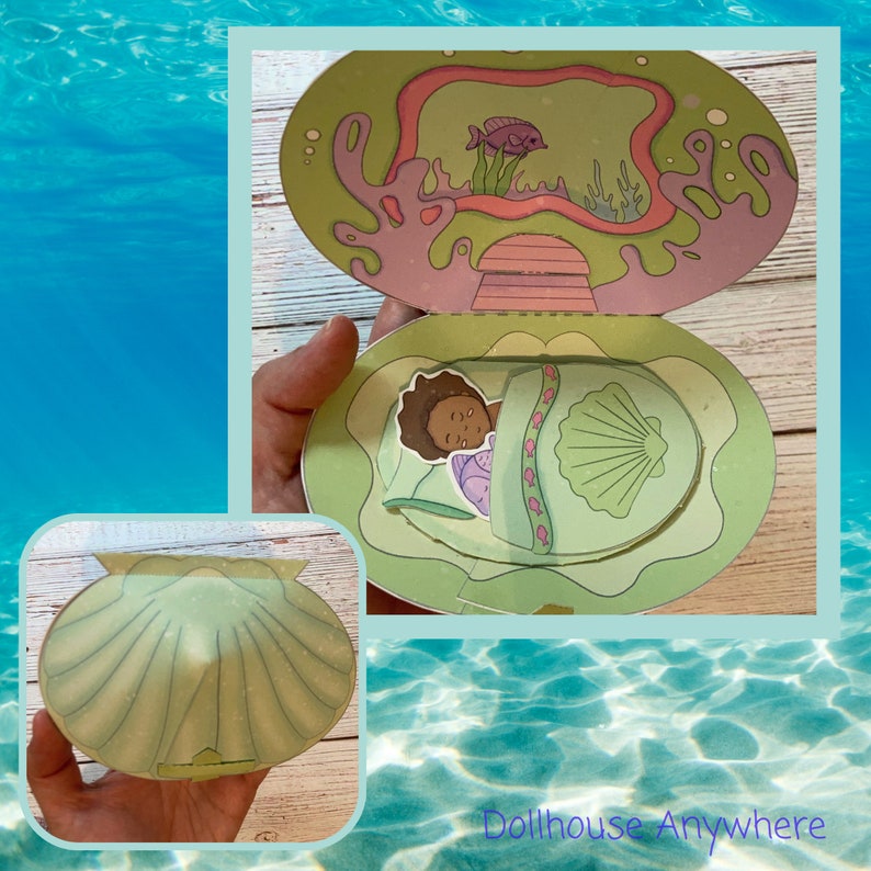 Printable Baby Mermaid Play Set, Paper House, Portable, Pocket-sized ...