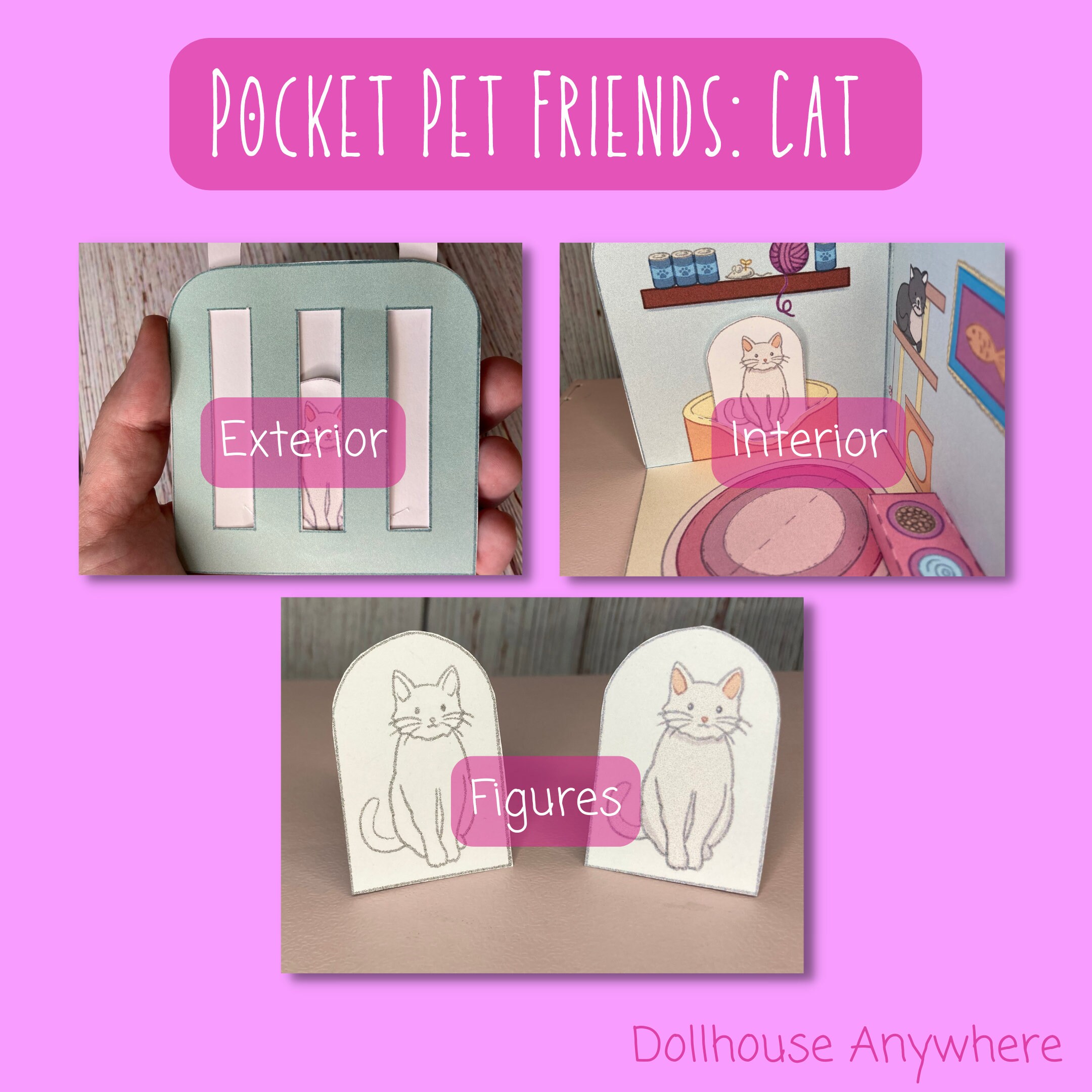 Printable Pocket Pet Friend: Cat, Paper Cat House, Portable, Pocket ...