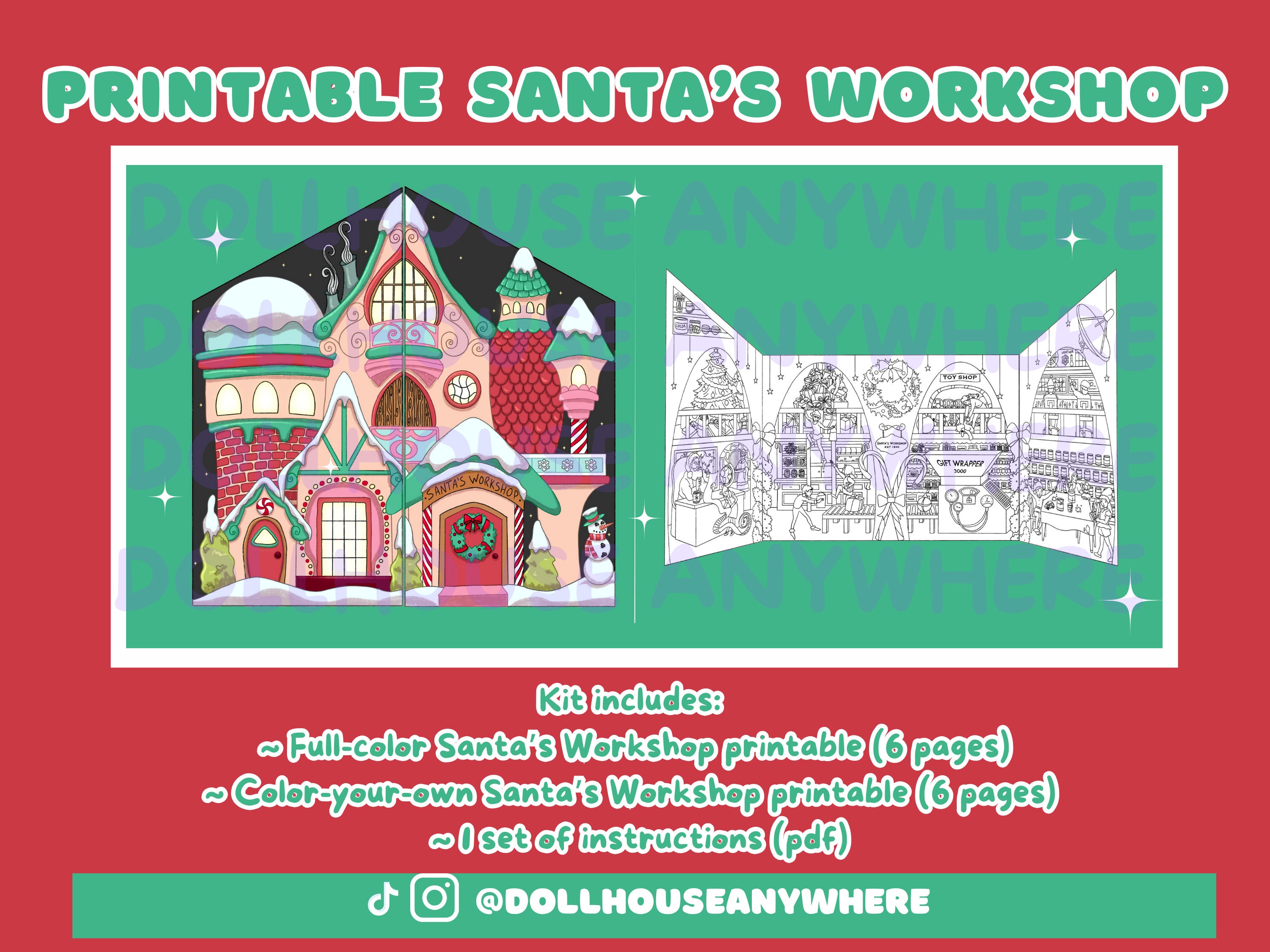 Printable Santa's Workshop Paper Craft, Portable, Foldable, DIY, Paper ...